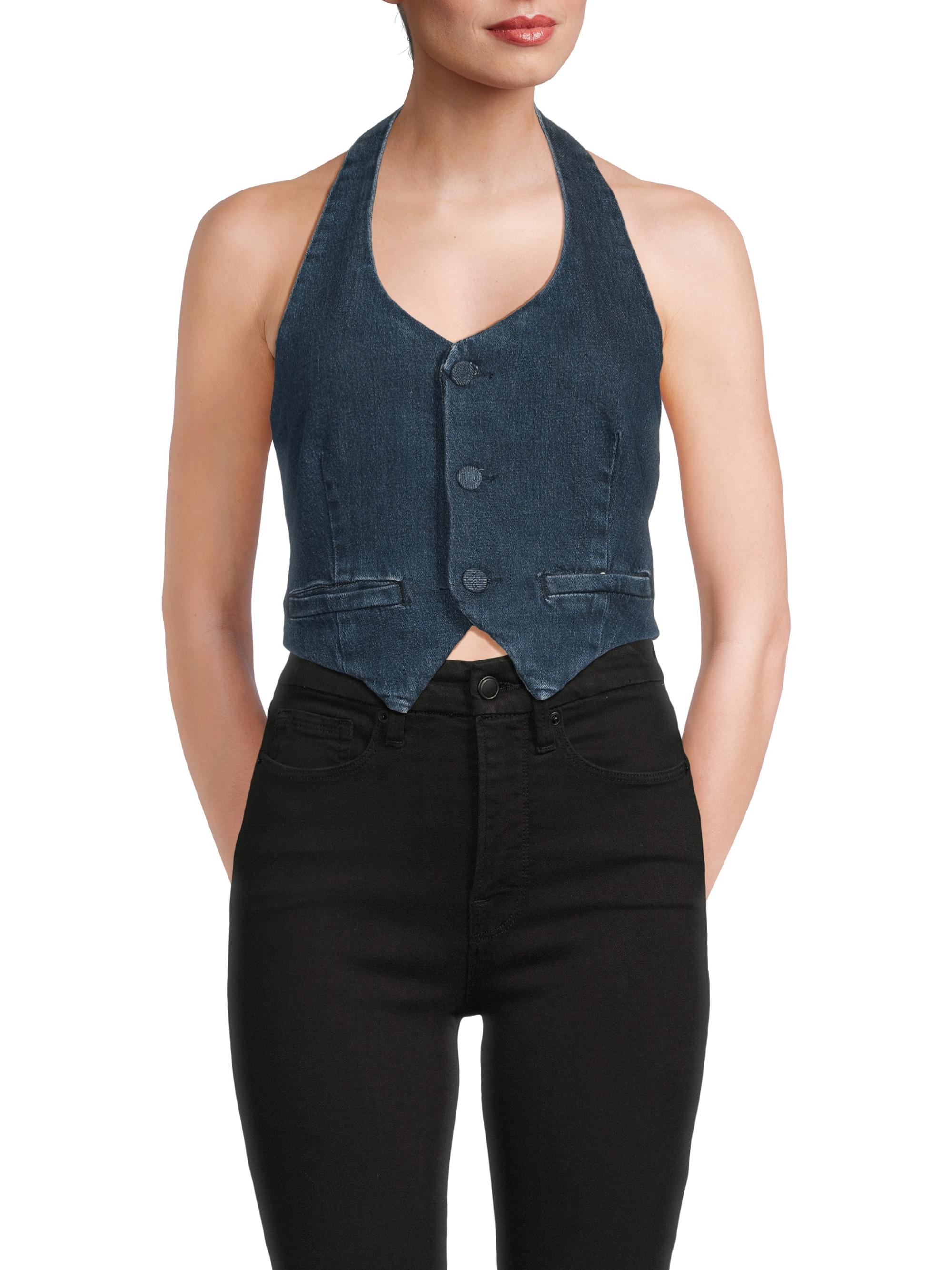 Click here for Good American Womens Denim Halter Vest Top - Dark... prices