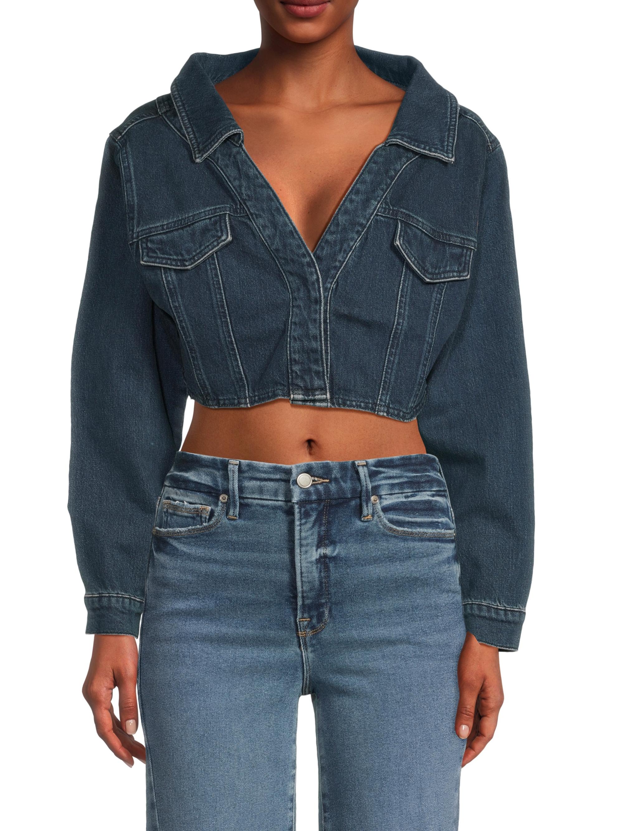 Click here for Good American Womens Cropped Denim Off-The-Shoulde... prices