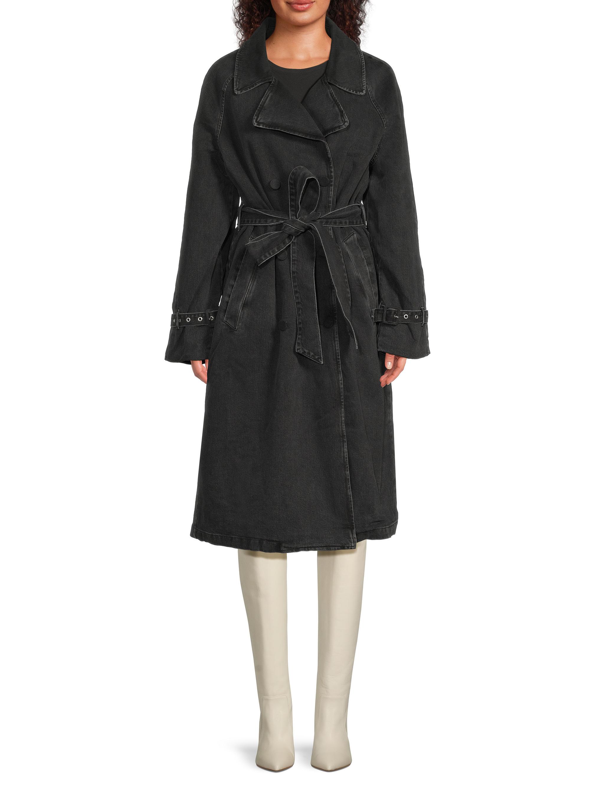 Click here for Good American Womens Uniform Denim Trench Coat - B... prices