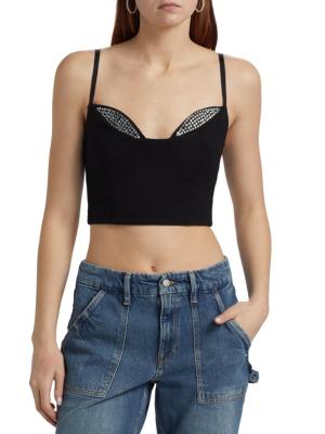 Click here for Good American Womens Ponte Crystal-Trim Top - Blac... prices