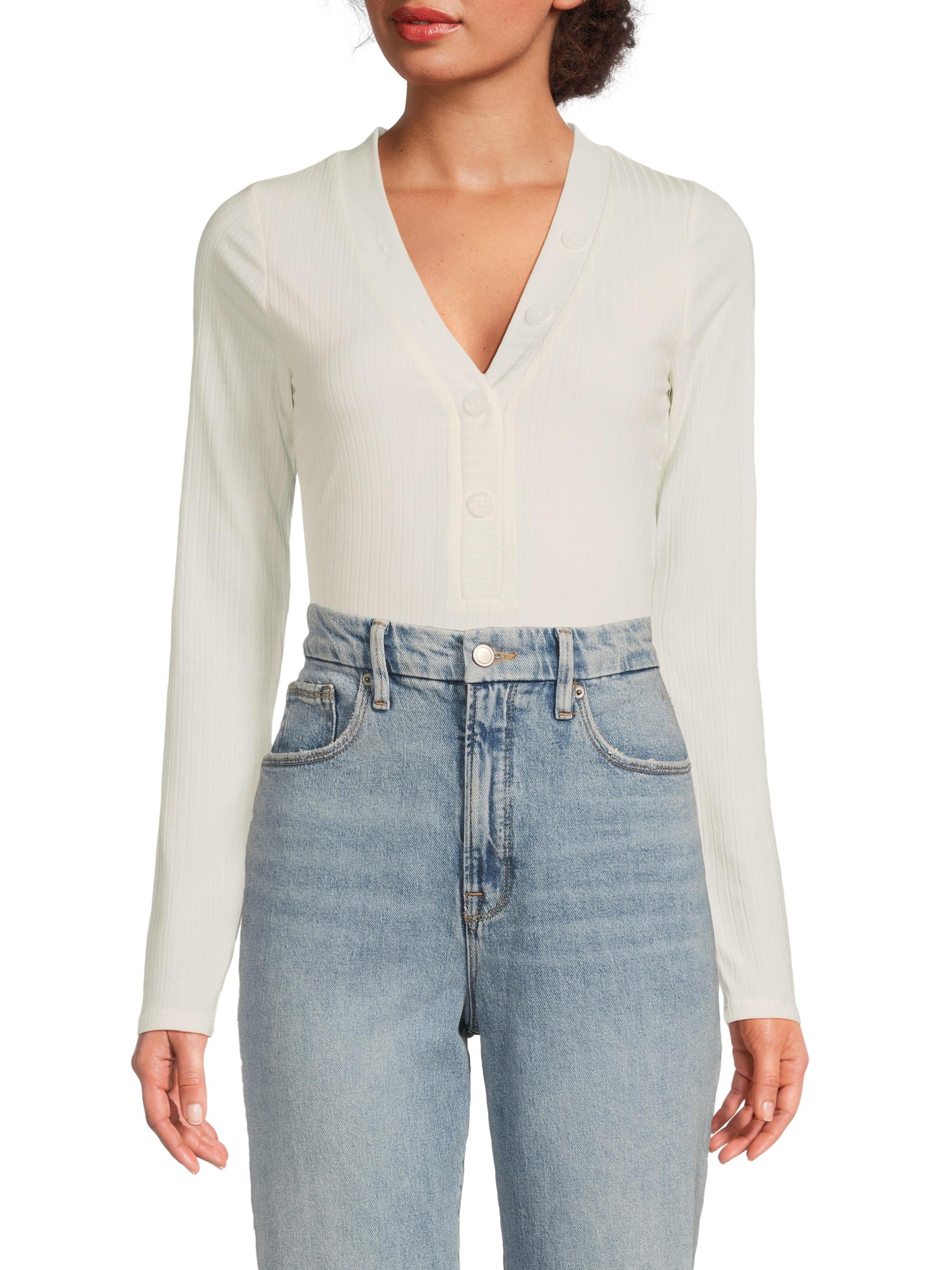 Click here for Good American Womens Ribbed Henley Bodysuit - Ivor... prices