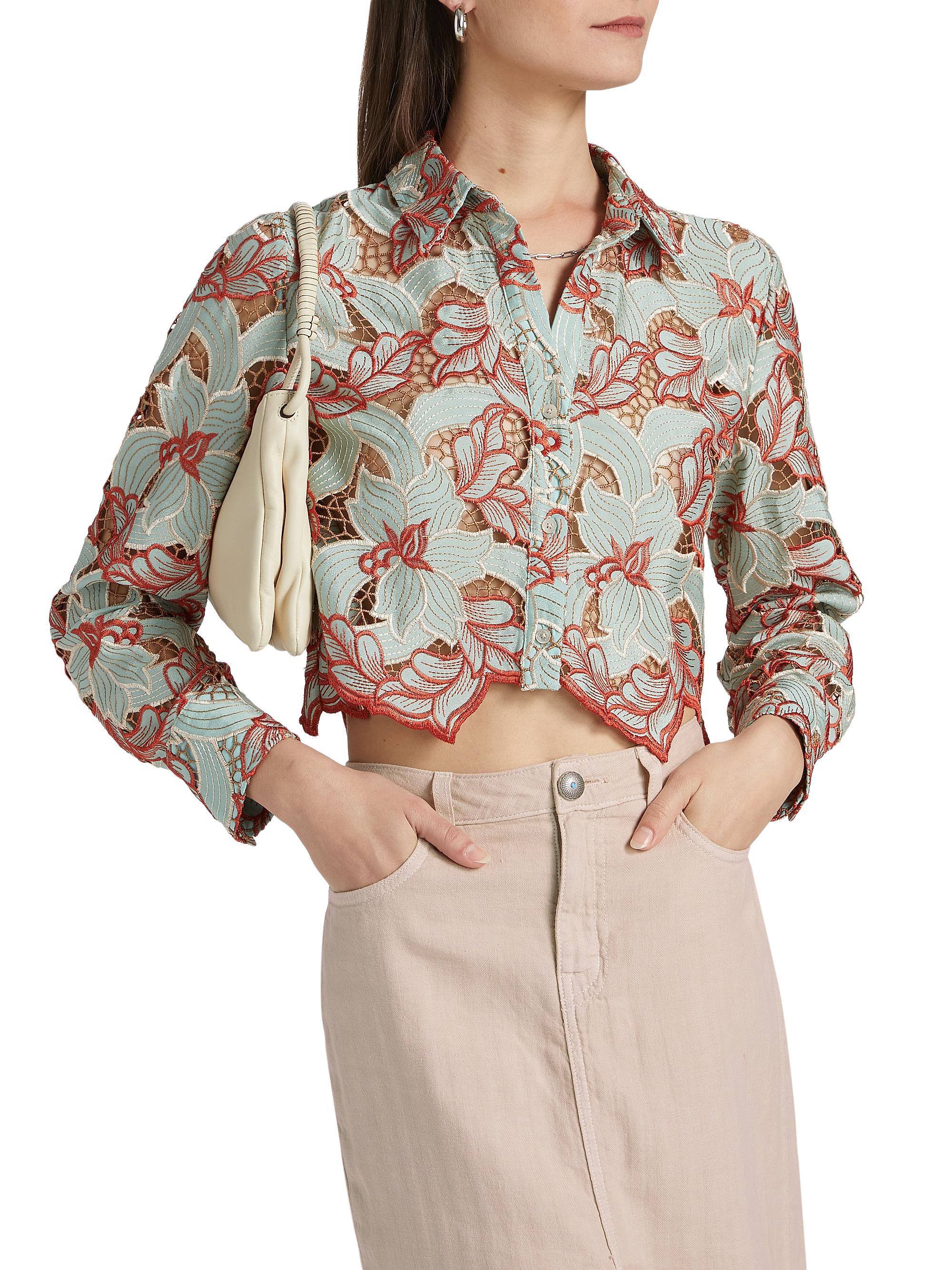 Click here for Lagence Womens Akemi Embroidered Cropped Shirt - M... prices