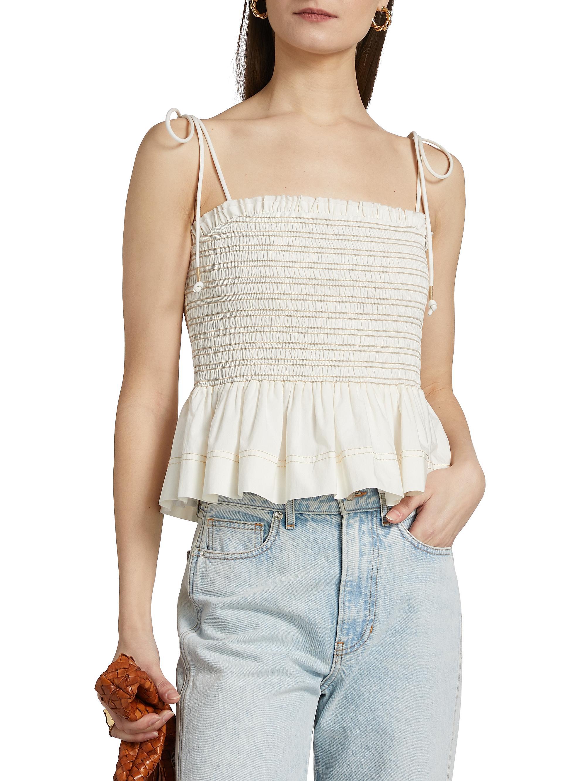 Click here for Veronica Beard Womens Ophelia Cotton Smocked Top -... prices