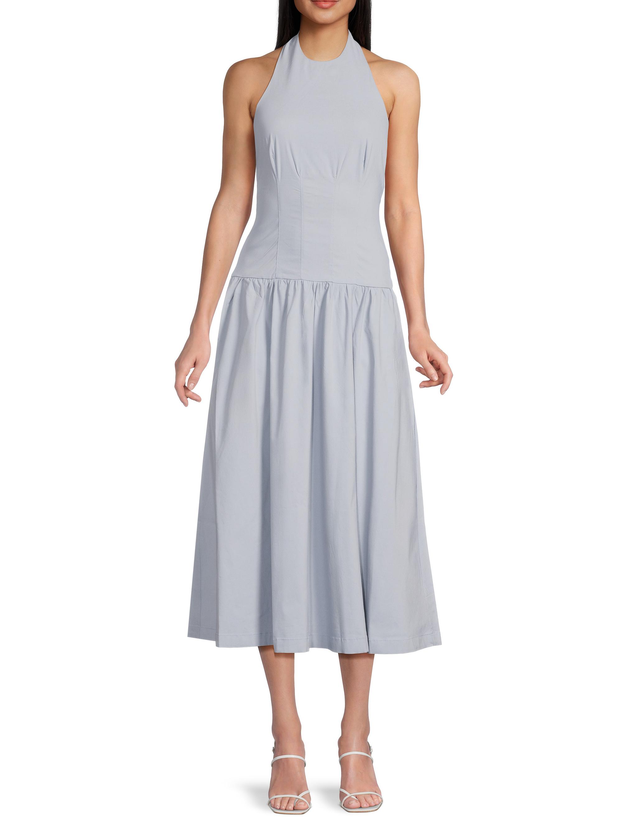 Click here for Weworewhat Womens Halterneck Drop-Waist Midi-Dress... prices