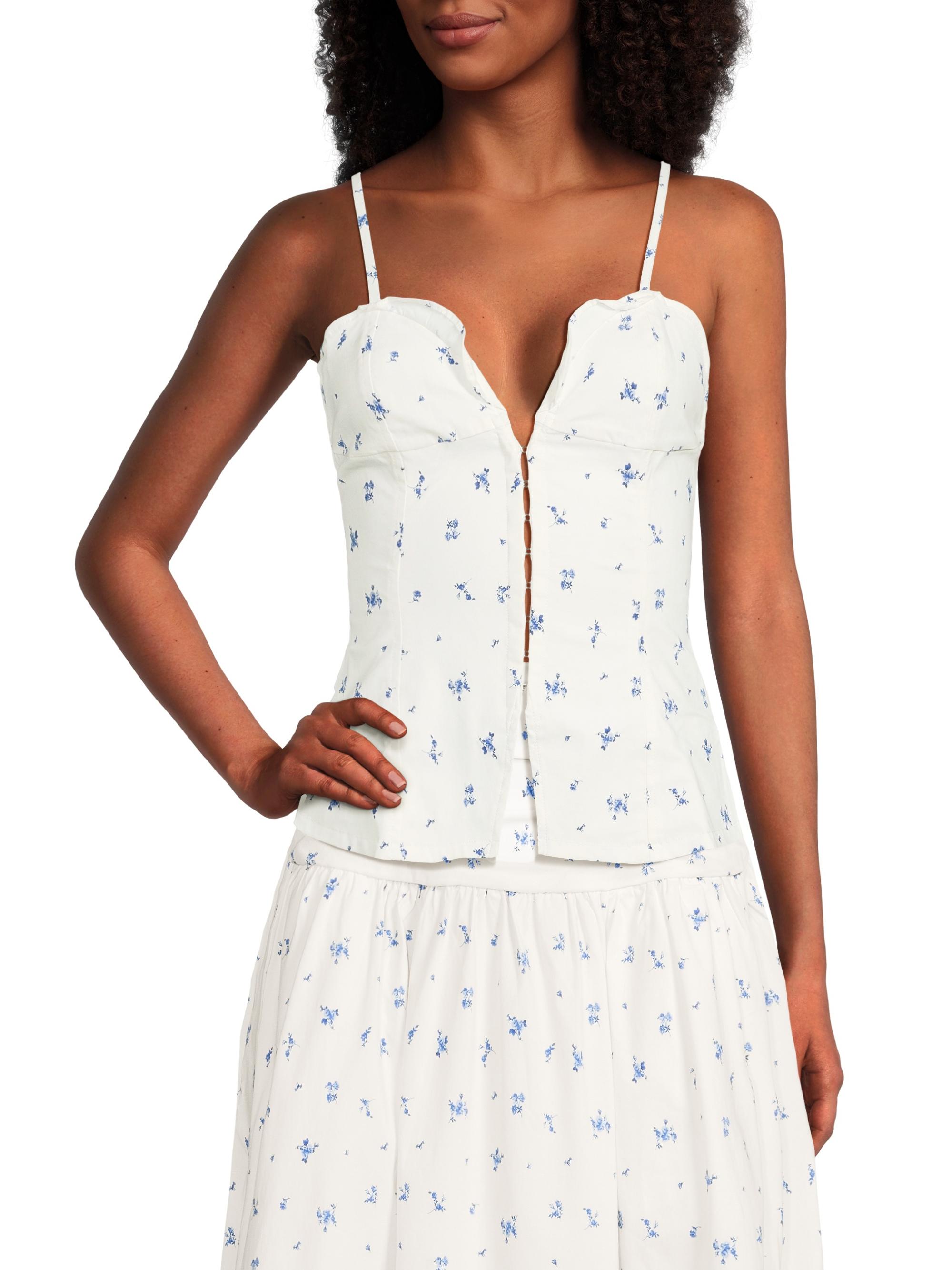 Click here for Weworewhat Womens Ruffle Corset Top - Sky Multi -... prices