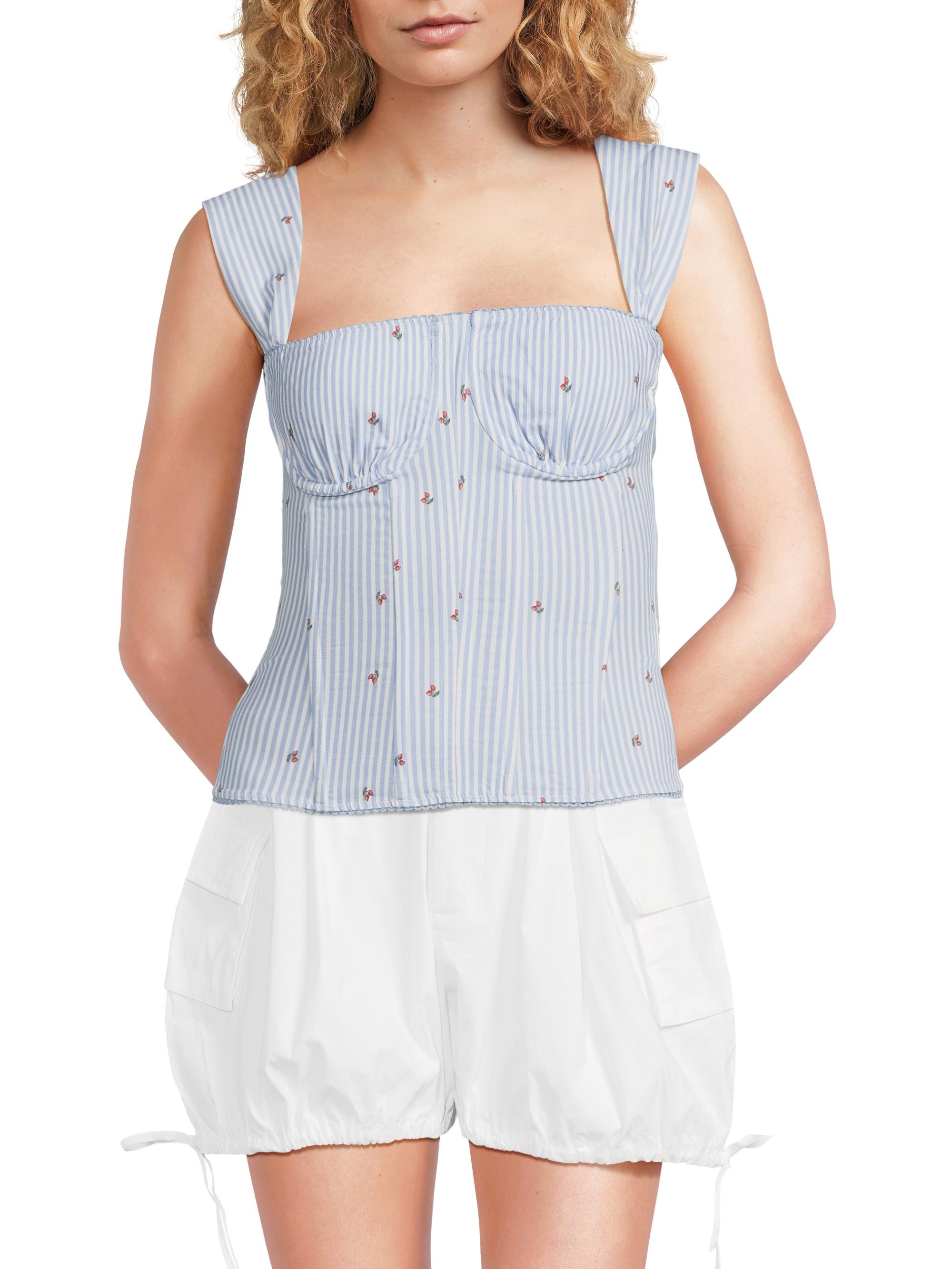 Click here for Weworewhat Womens Striped Ruched Corset Top - Sky... prices