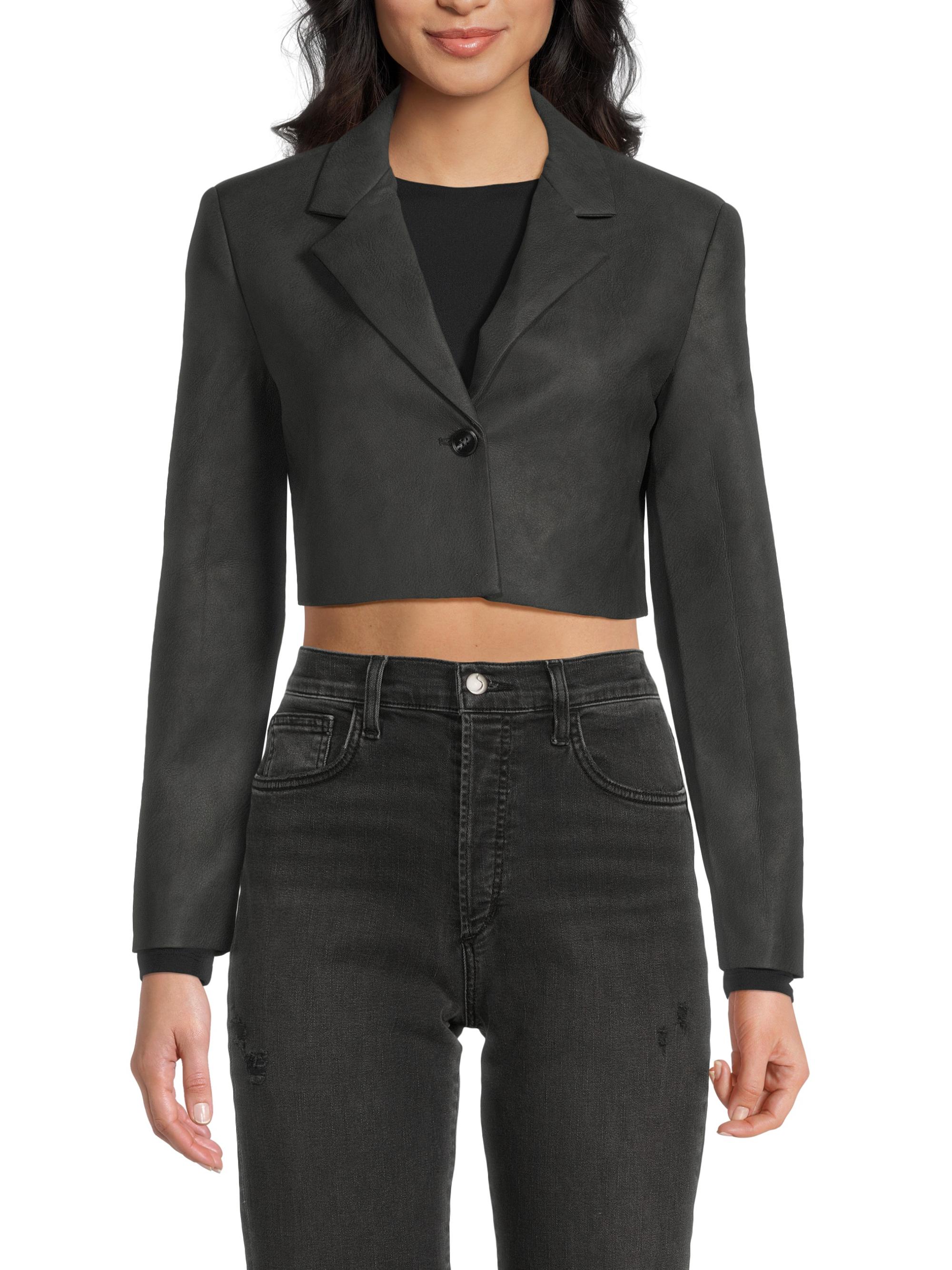 Click here for Vintage Havana Womens Faux Leather Cropped Blazer... prices