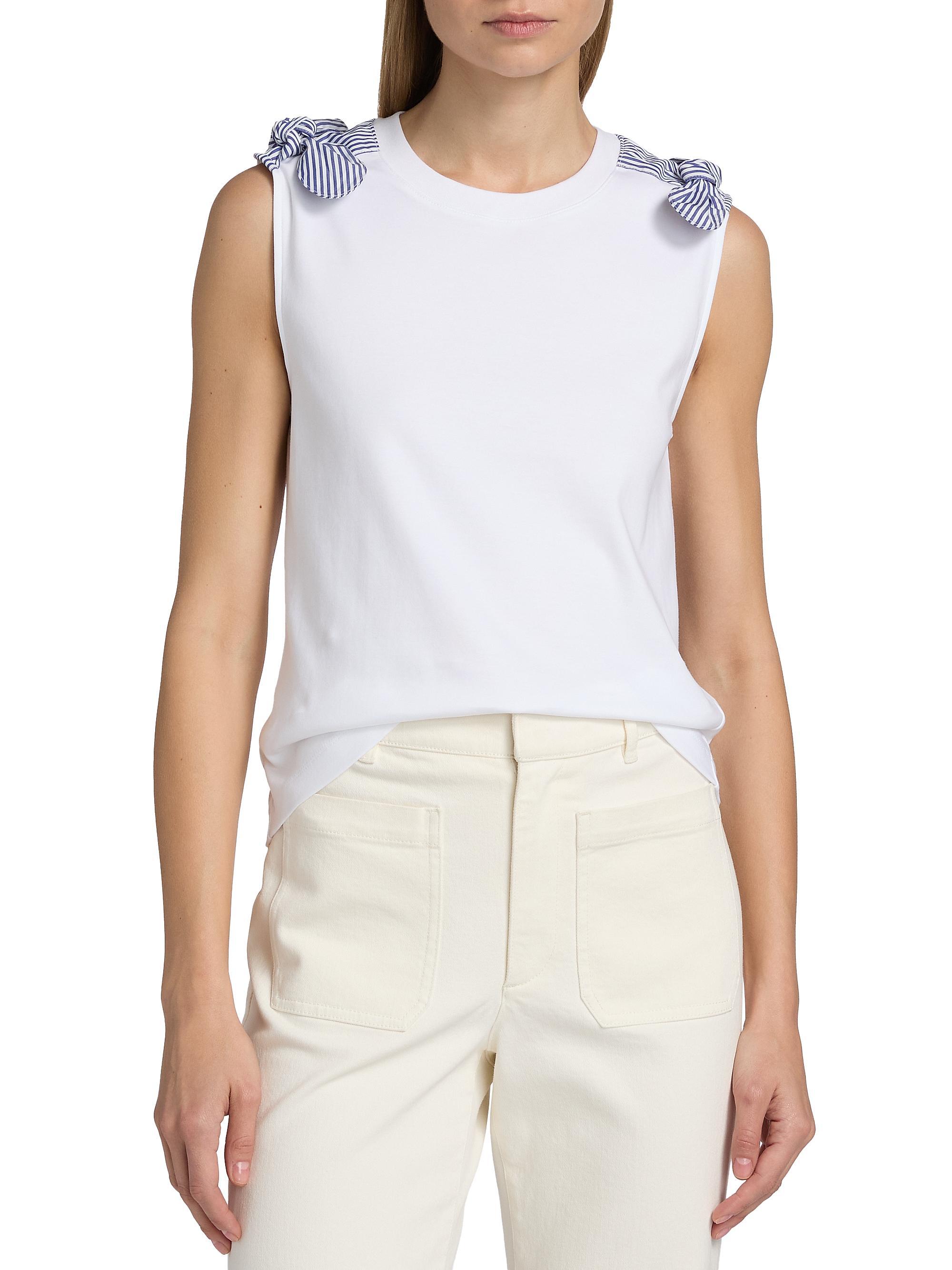Click here for Tanya Taylor Womens Mary Striped Bow Top - Optic W... prices