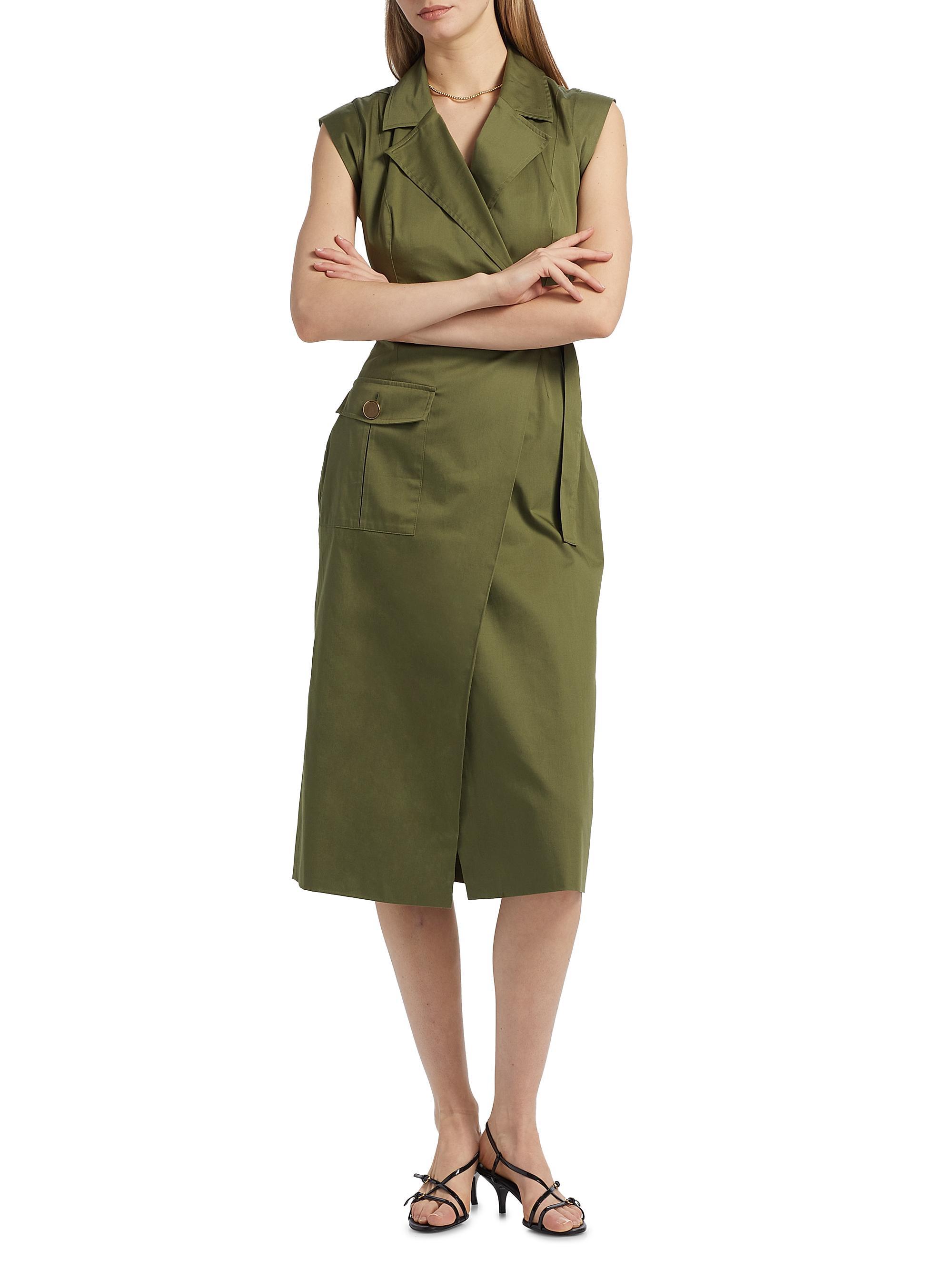 Click here for Toccin Womens Silvia Stretch-Cotton Wrap Midi-Dres... prices