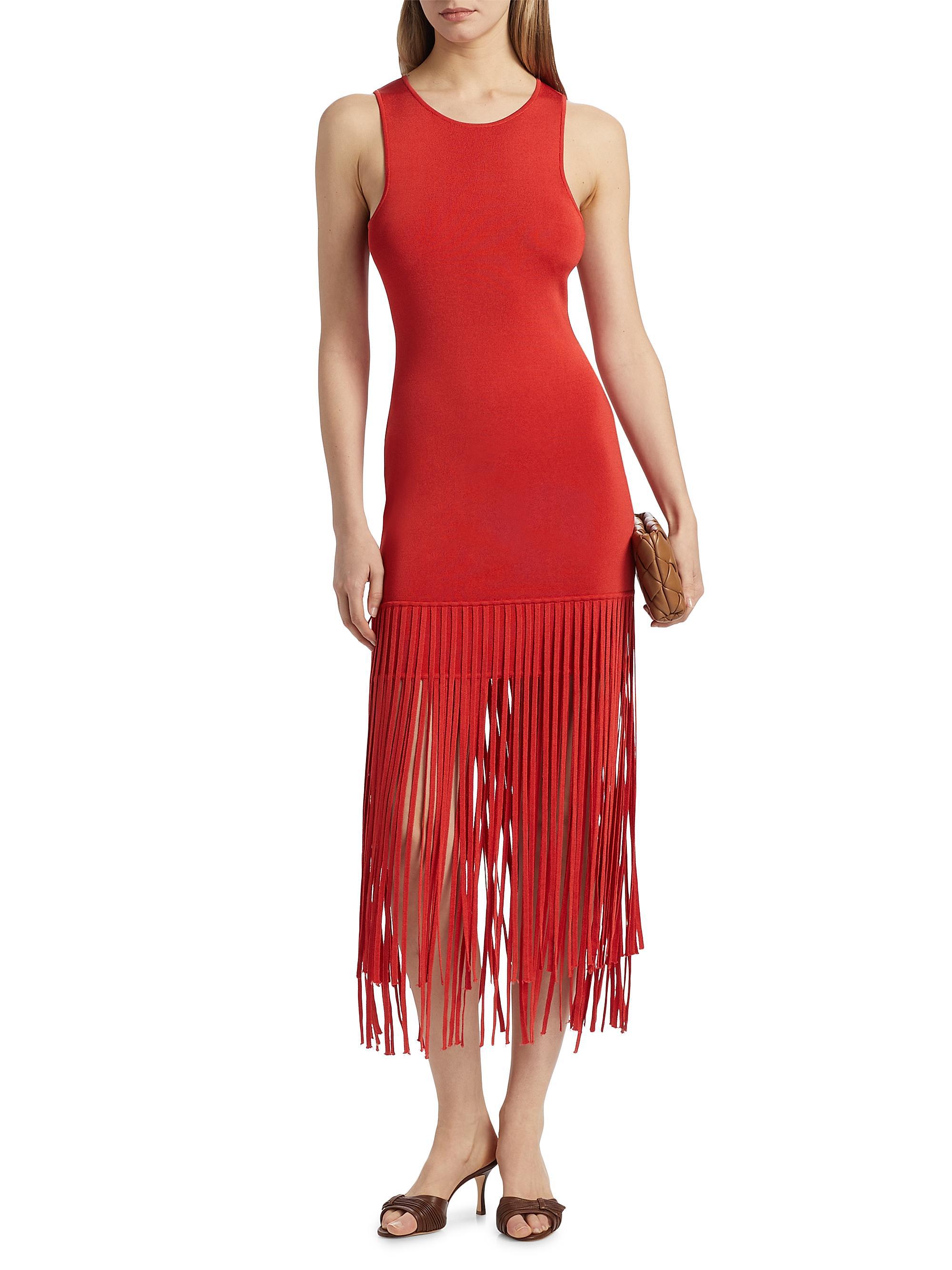 Click here for Toccin Womens Margaux Fringe Midi-Dress - Poppy -... prices