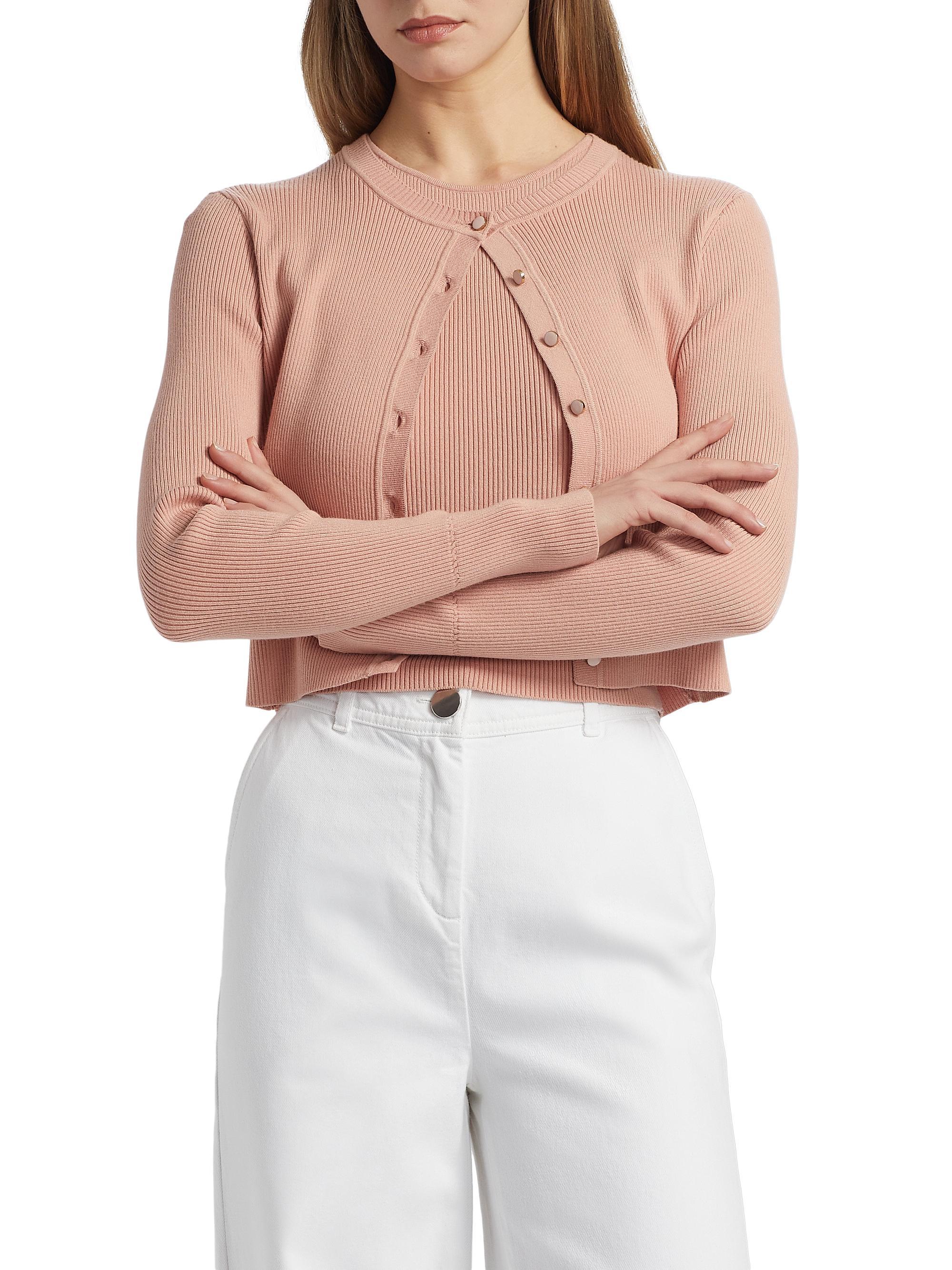 Click here for Toccin Womens Zoe Rib-Knit Crop Cardigan - Blush -... prices