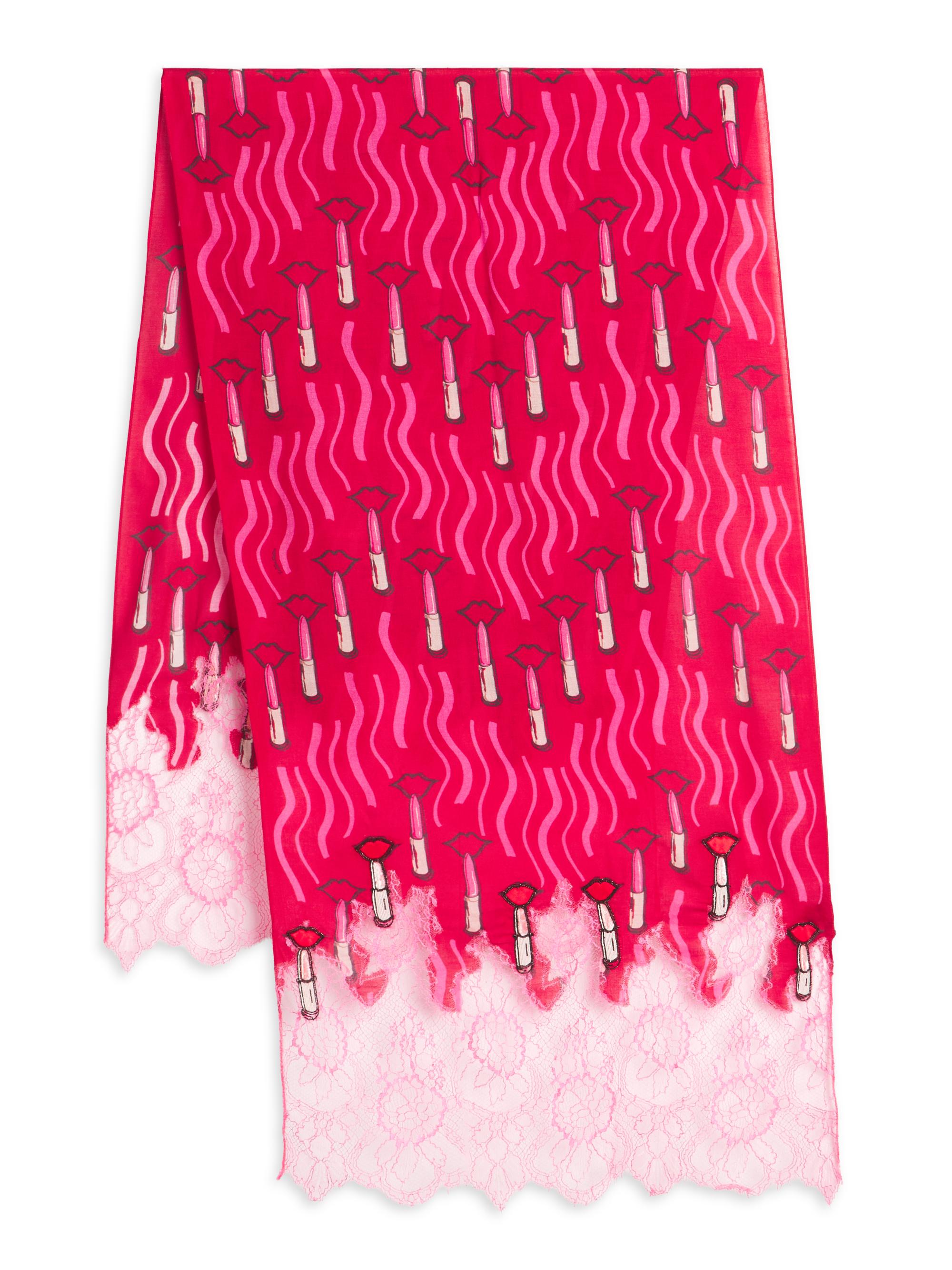 Click here for Valentino Garavani Womens Lipstick Lace-Trim Scarf... prices