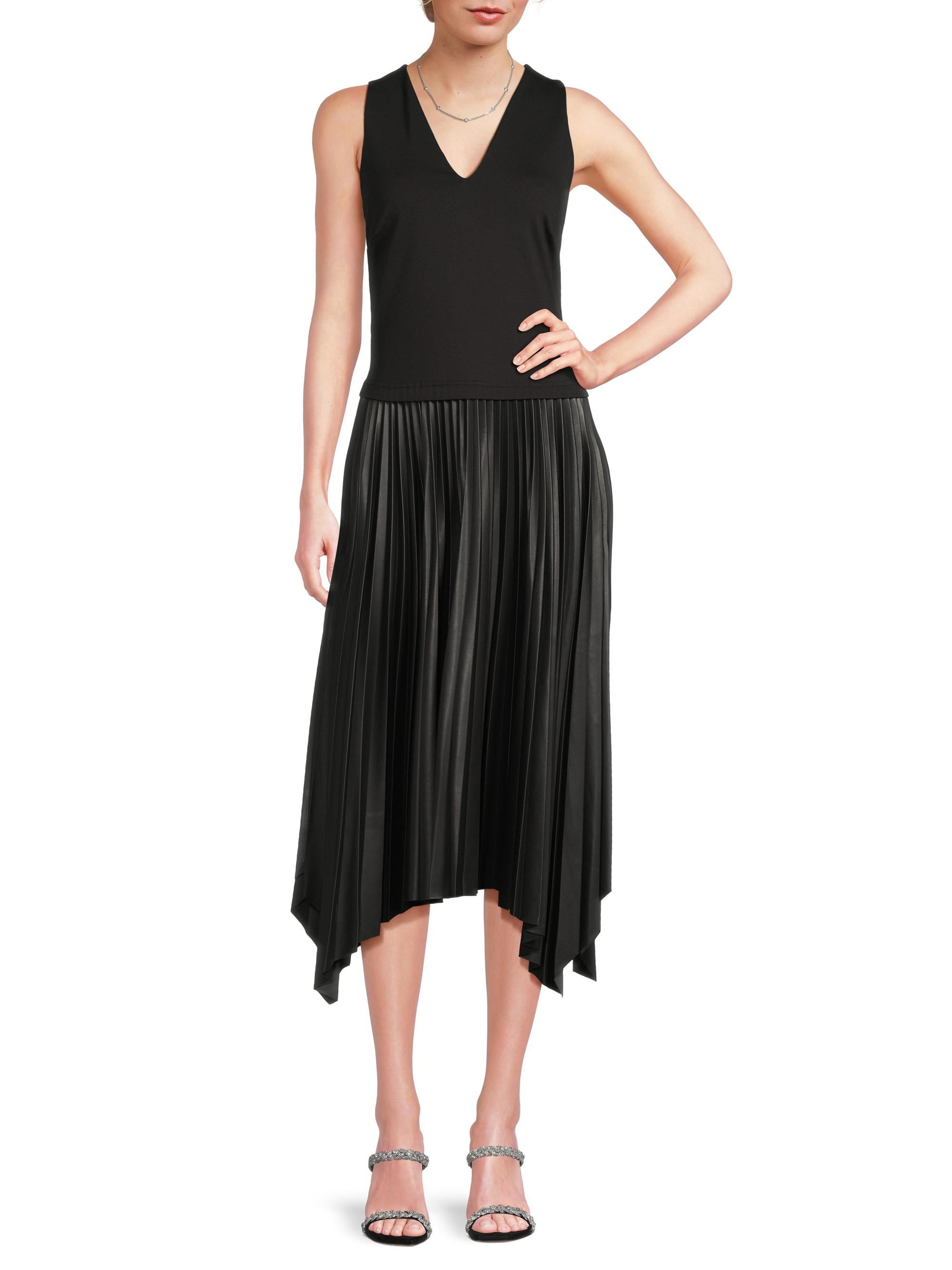 Click here for Dkny Womens Pleated Mixed Media Midi-Dress - Black... prices
