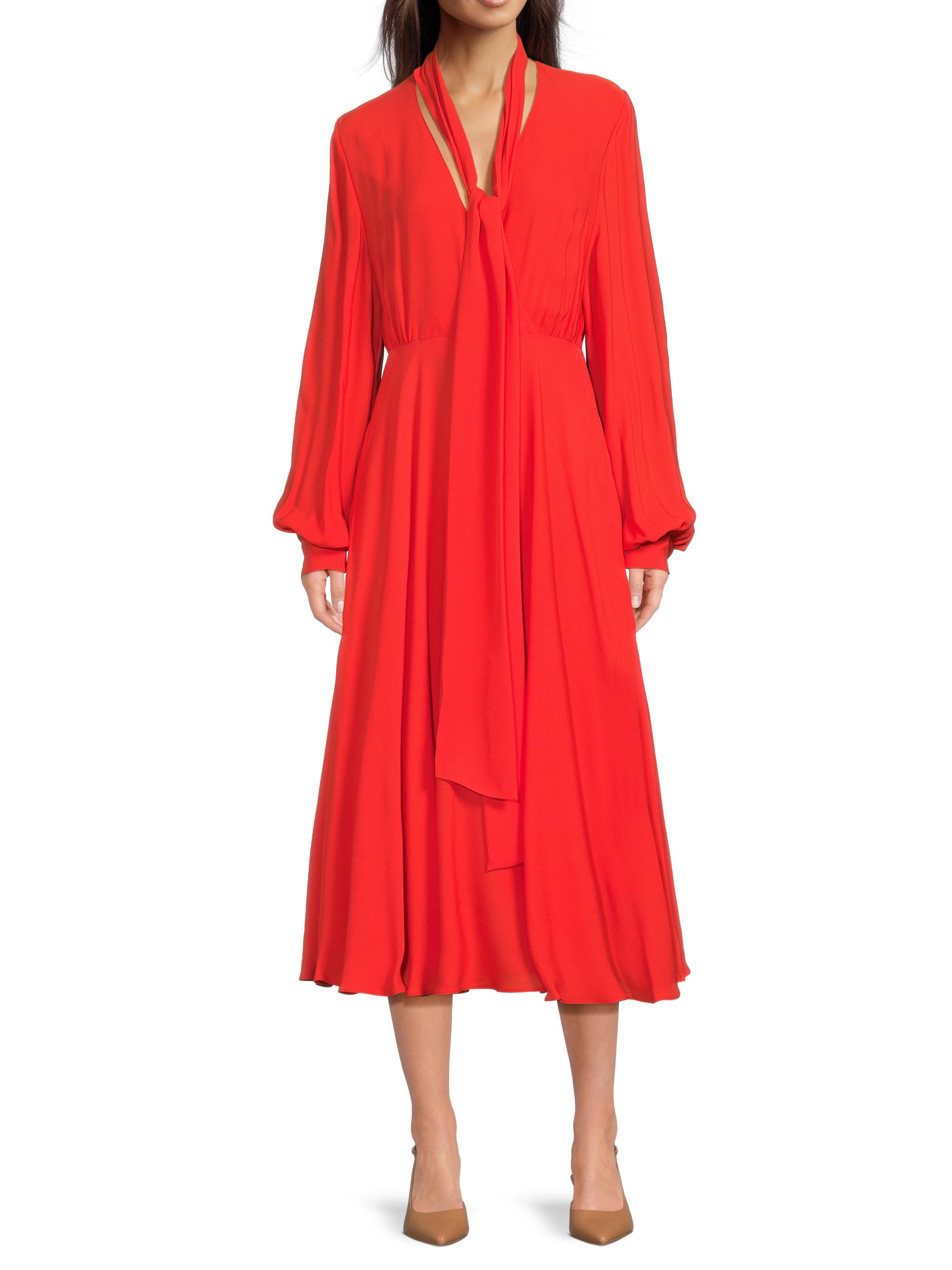 Click here for Valentino Womens Silk Tie-Neck Midi-Dress - Red Or... prices