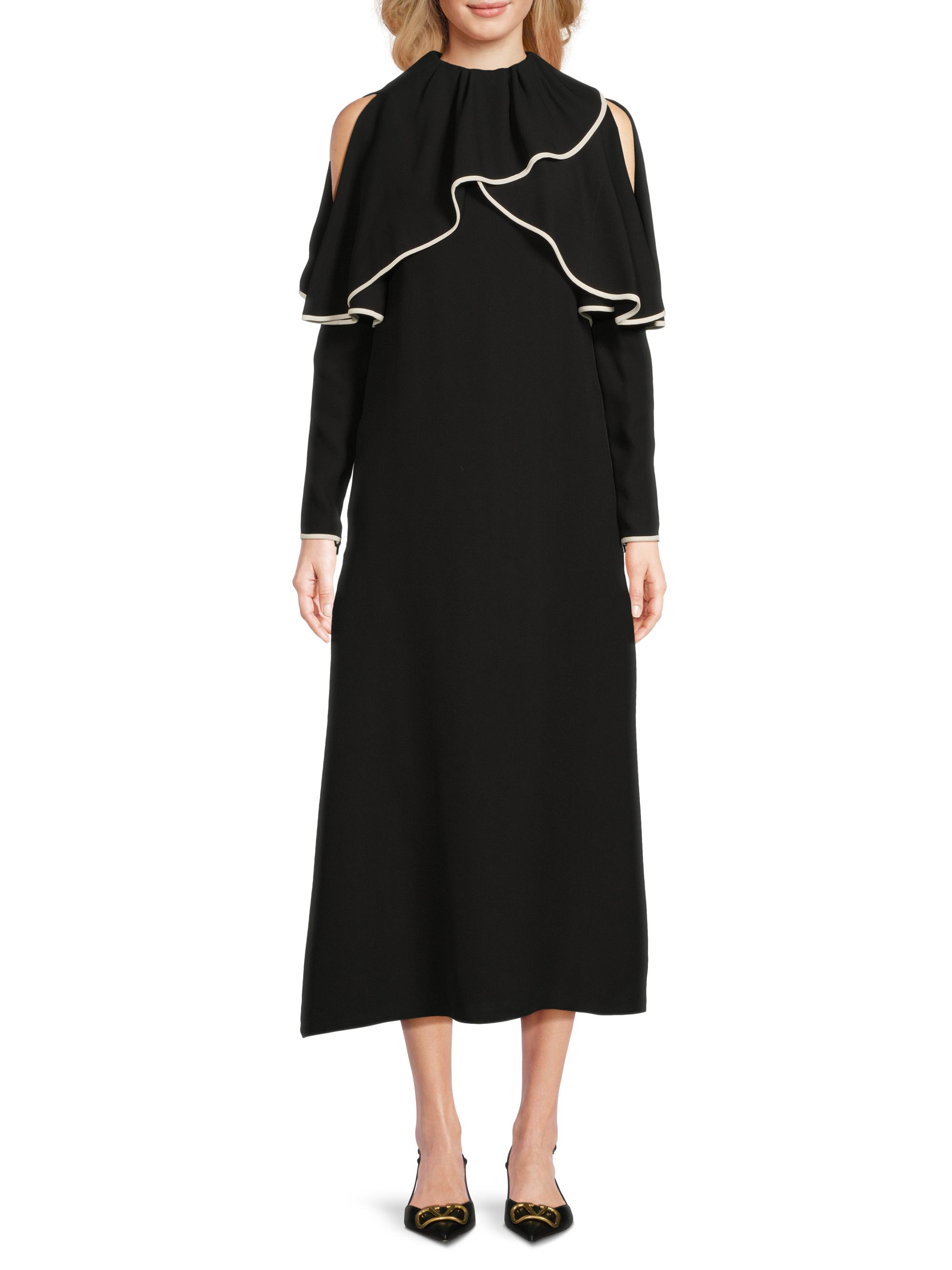 Click here for Valentino Womens Silk Cold-Shoulder Midi-Dress - B... prices