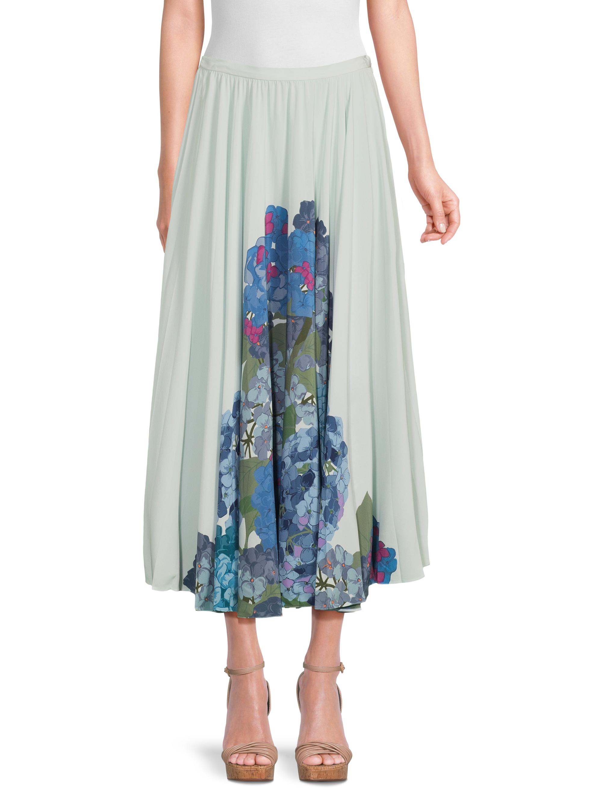 Click here for Valentino Womens Floral Silk Midi-Skirt - Light Bl... prices