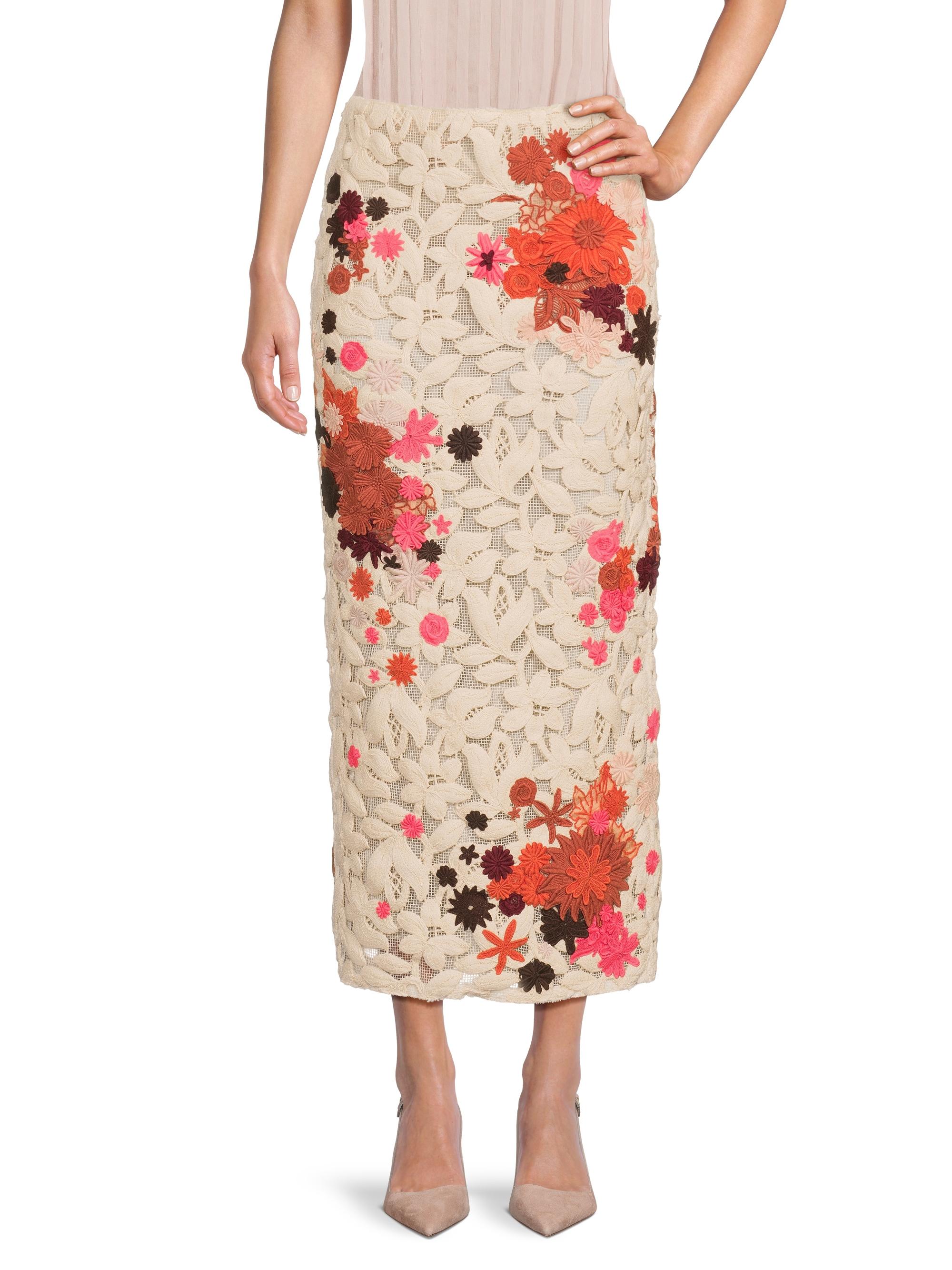Click here for Valentino Womens Embroidered Floral Cotton Midi-Sk... prices