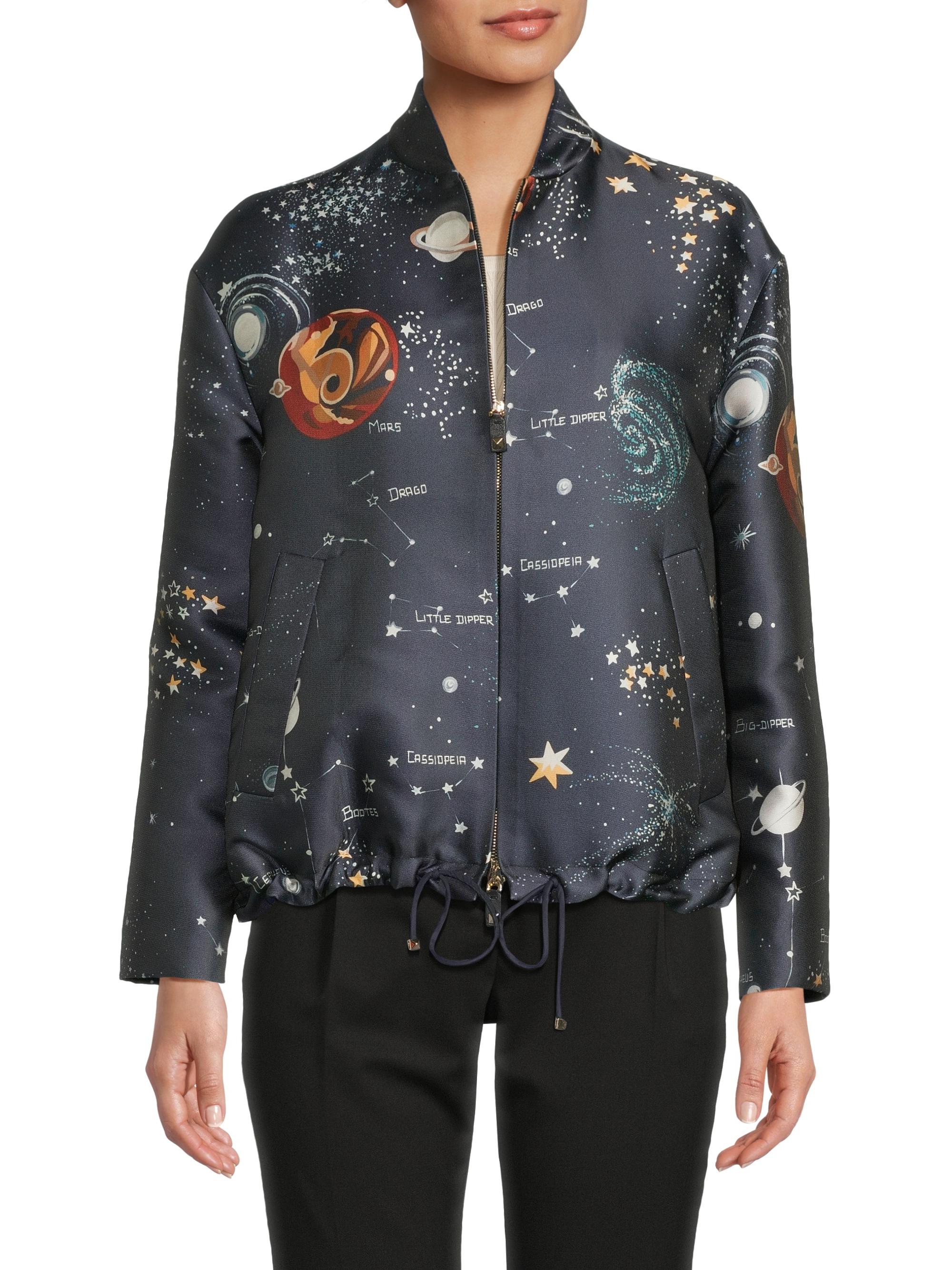 Click here for Valentino Womens Galaxy Print Satin Bomber Jacket... prices