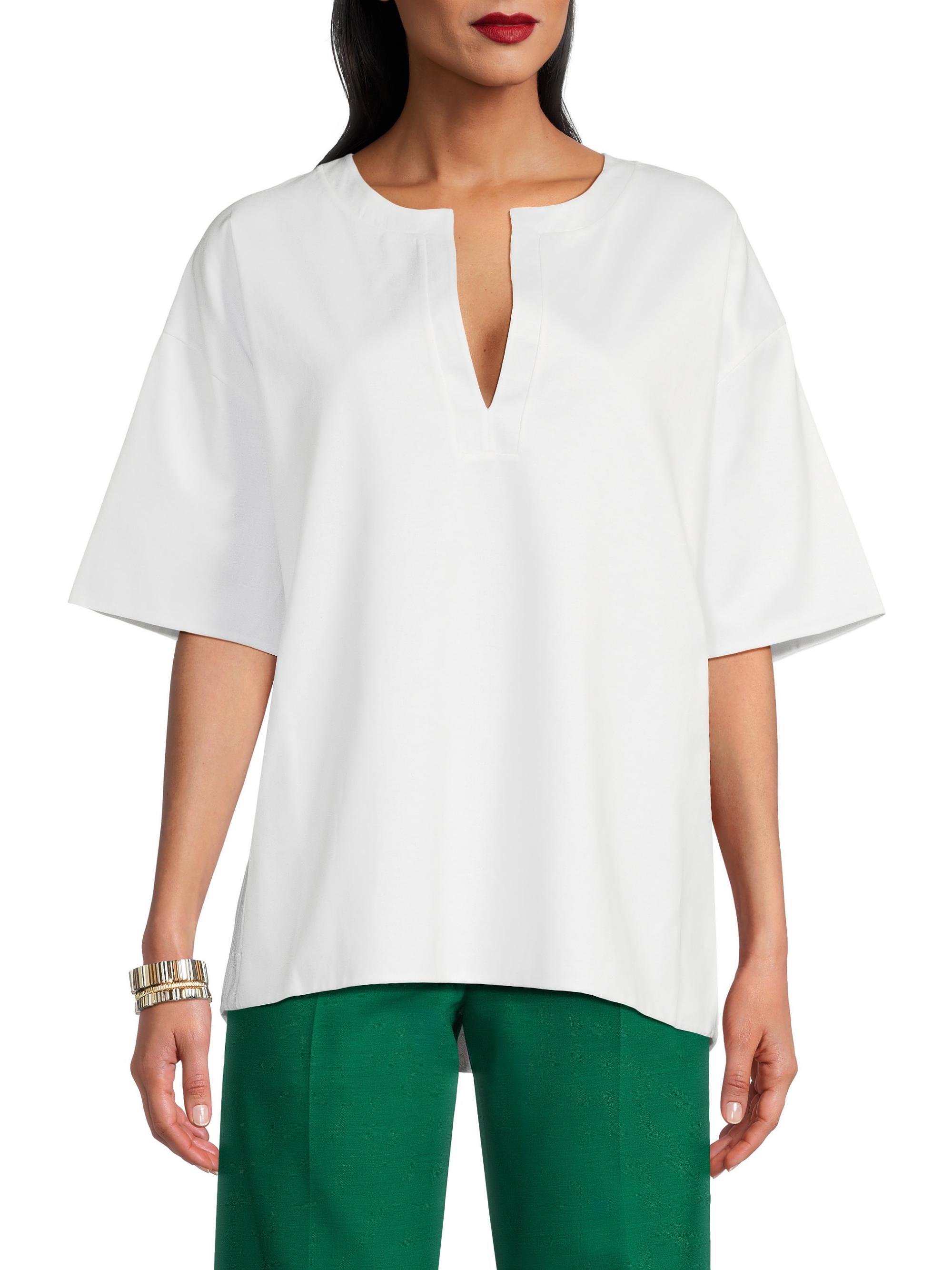 Click here for Valentino Womens Split-Neck Elbow-Sleeve Cotton To... prices