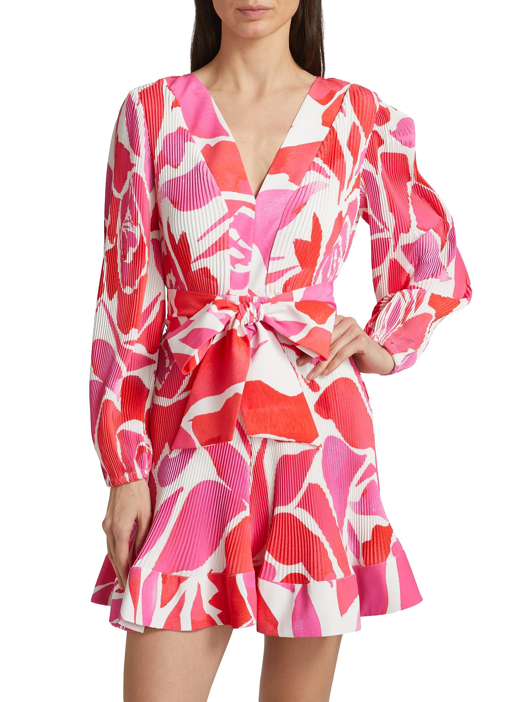 Click here for Milly Womens Liv Dream Rose Plissé Tie-Waist Mini... prices