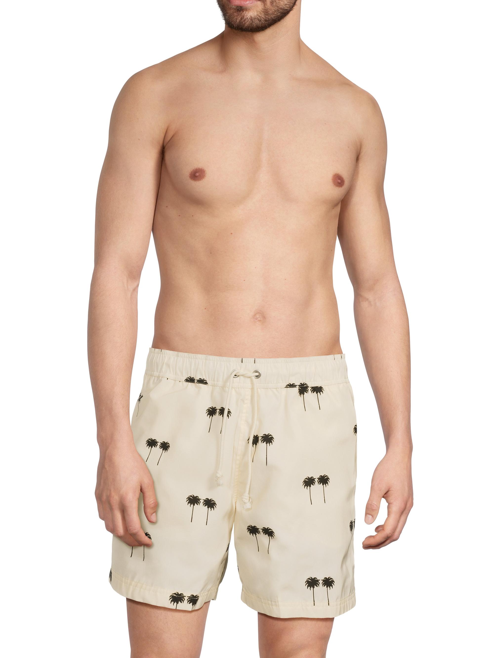 Click here for Palm Angels Mens Palm-Tree-Print Swim Shorts - Cre... prices