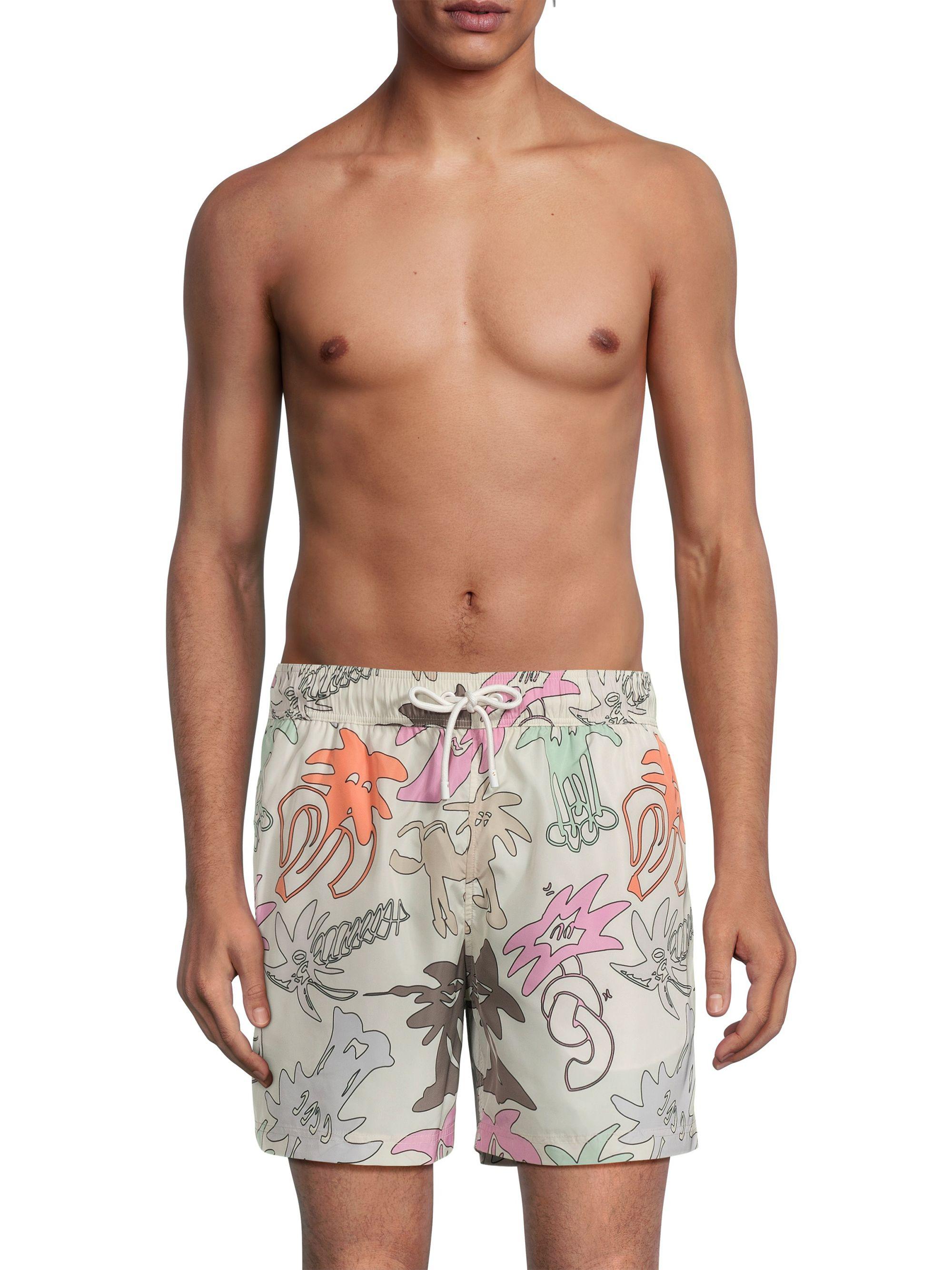 Click here for Palm Angels Mens Palmity Swim Shorts - Butter Mult... prices