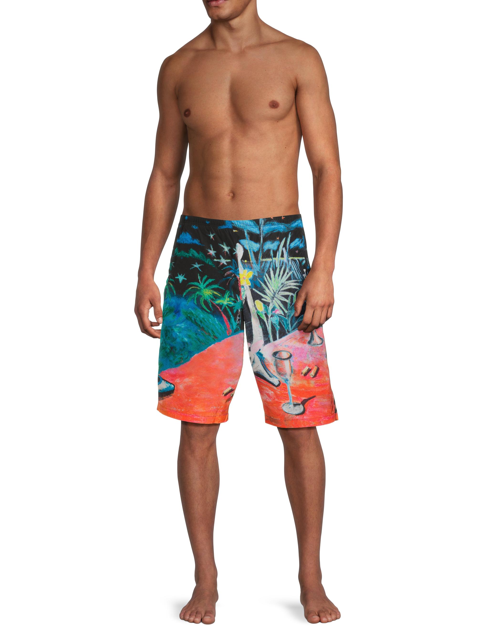 Click here for Palm Angels Mens Oil On Canvas Long Printed Swim S... prices