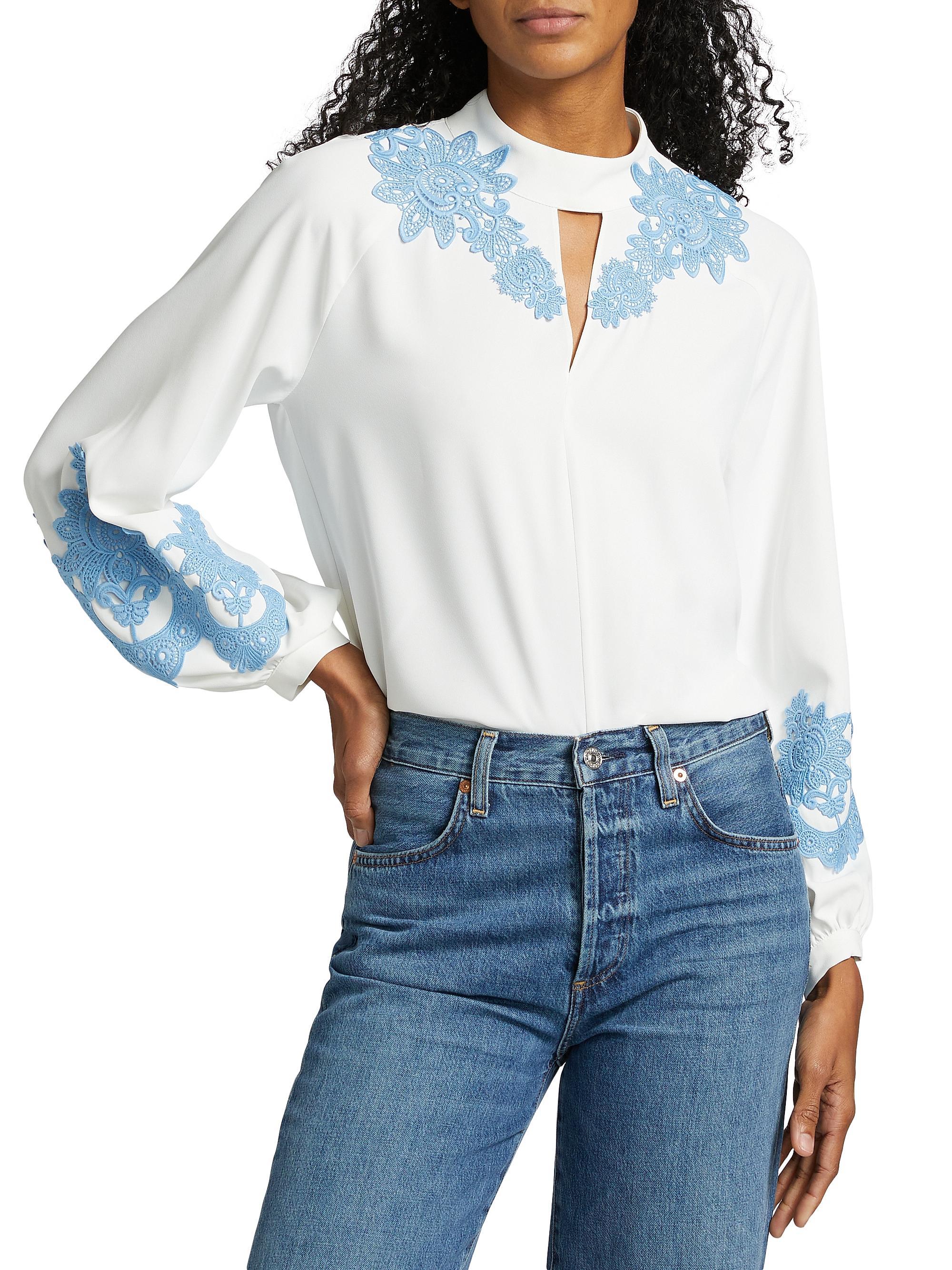 Click here for Elie Tahari Womens The Olivia Lace Top - Sky White... prices