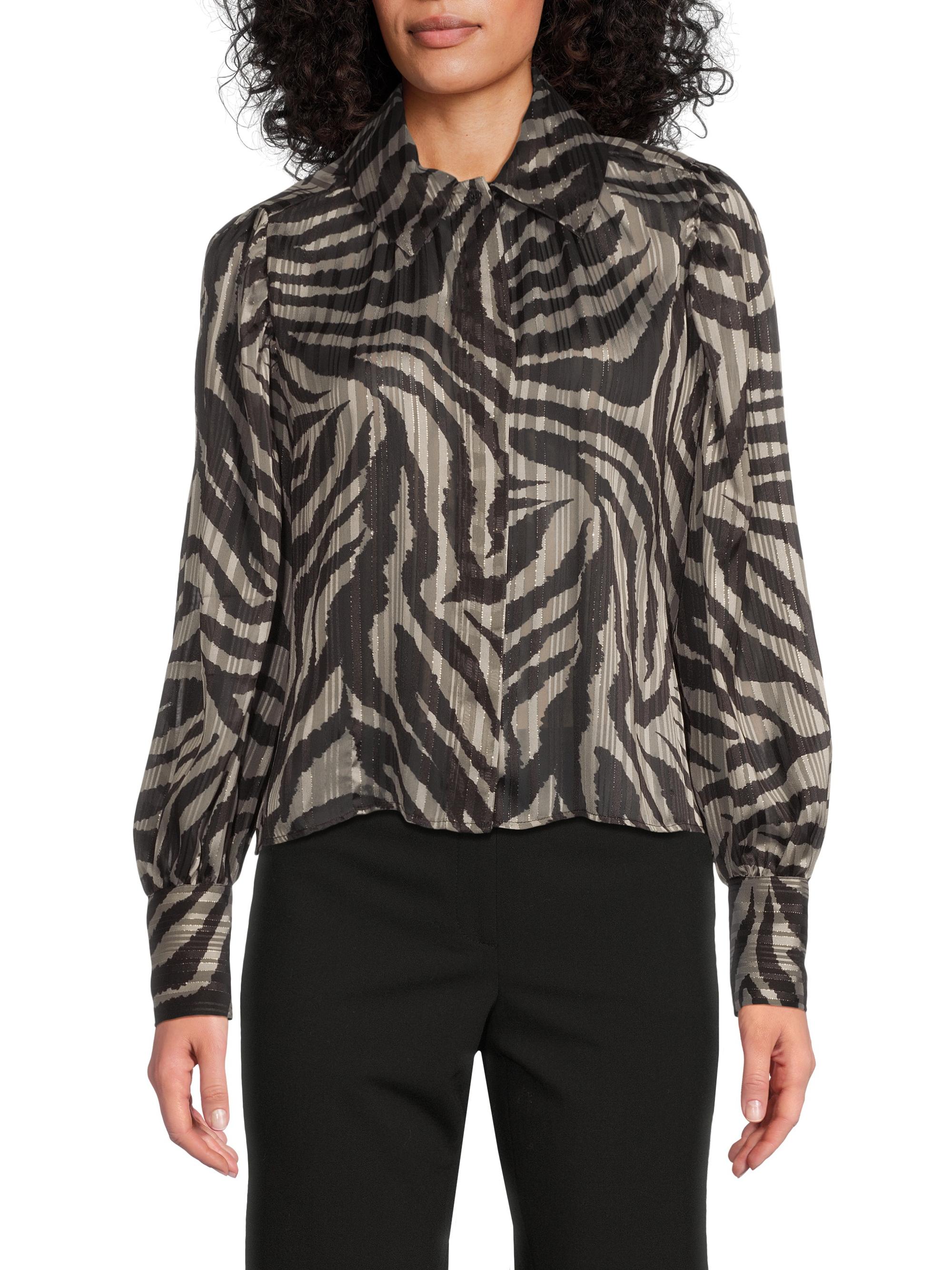 Click here for Dkny Womens Long Sleeve Collared Blouse - Black/ta... prices