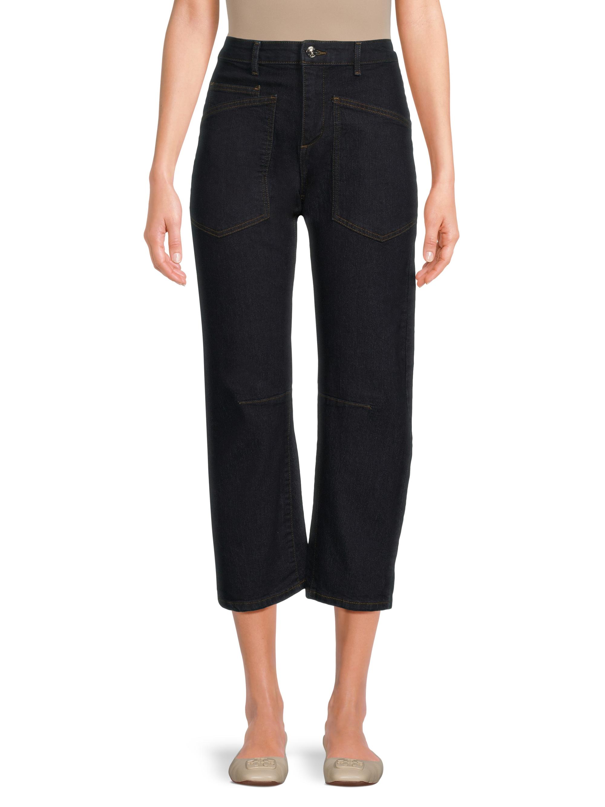 Bcbg Womens Seamed Barrel Mid-Rise Jeans - Midnight Rinse