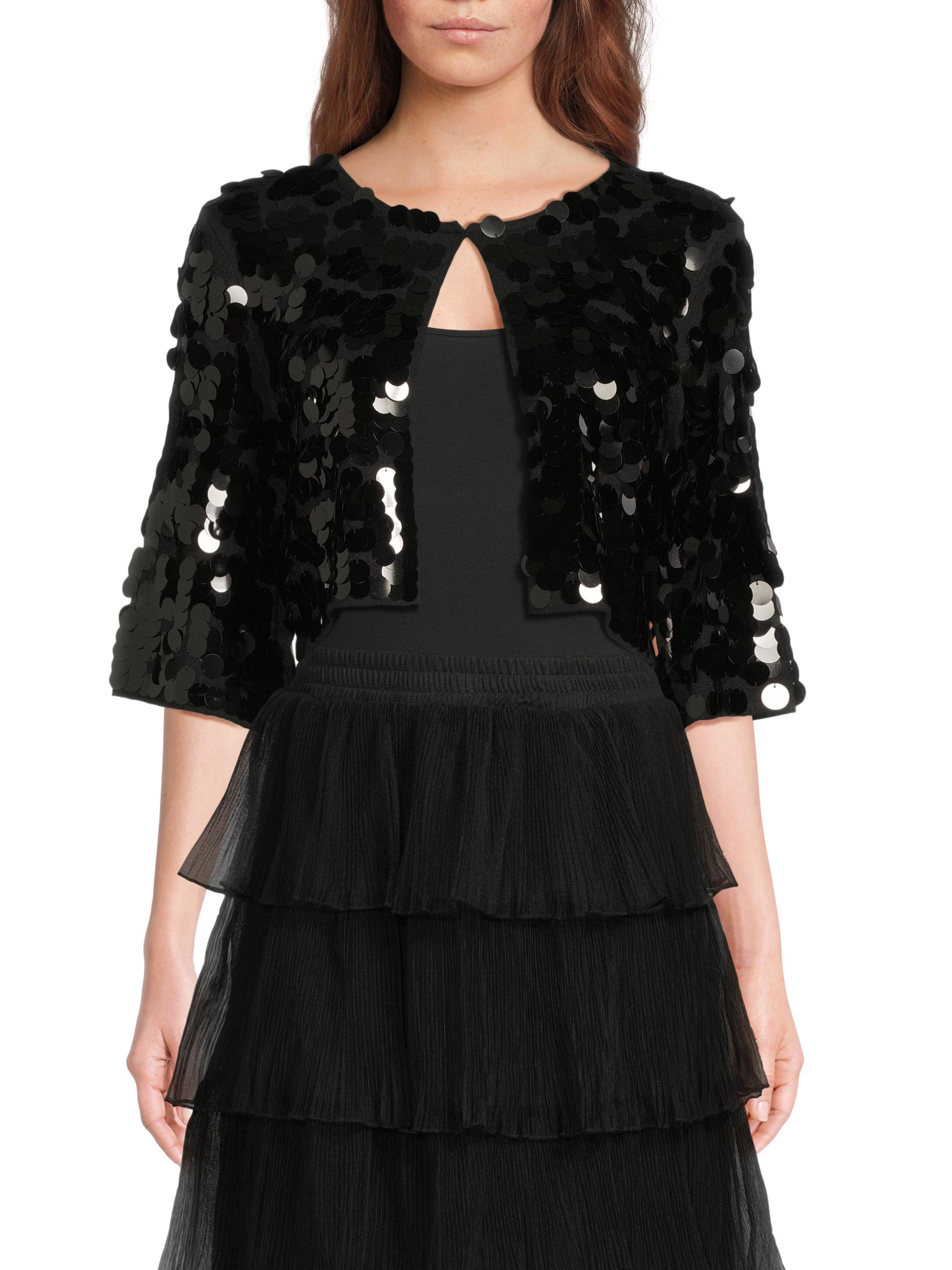 Click here for Wdny Womens Sequin Cropped Jacket - Black - Size S prices