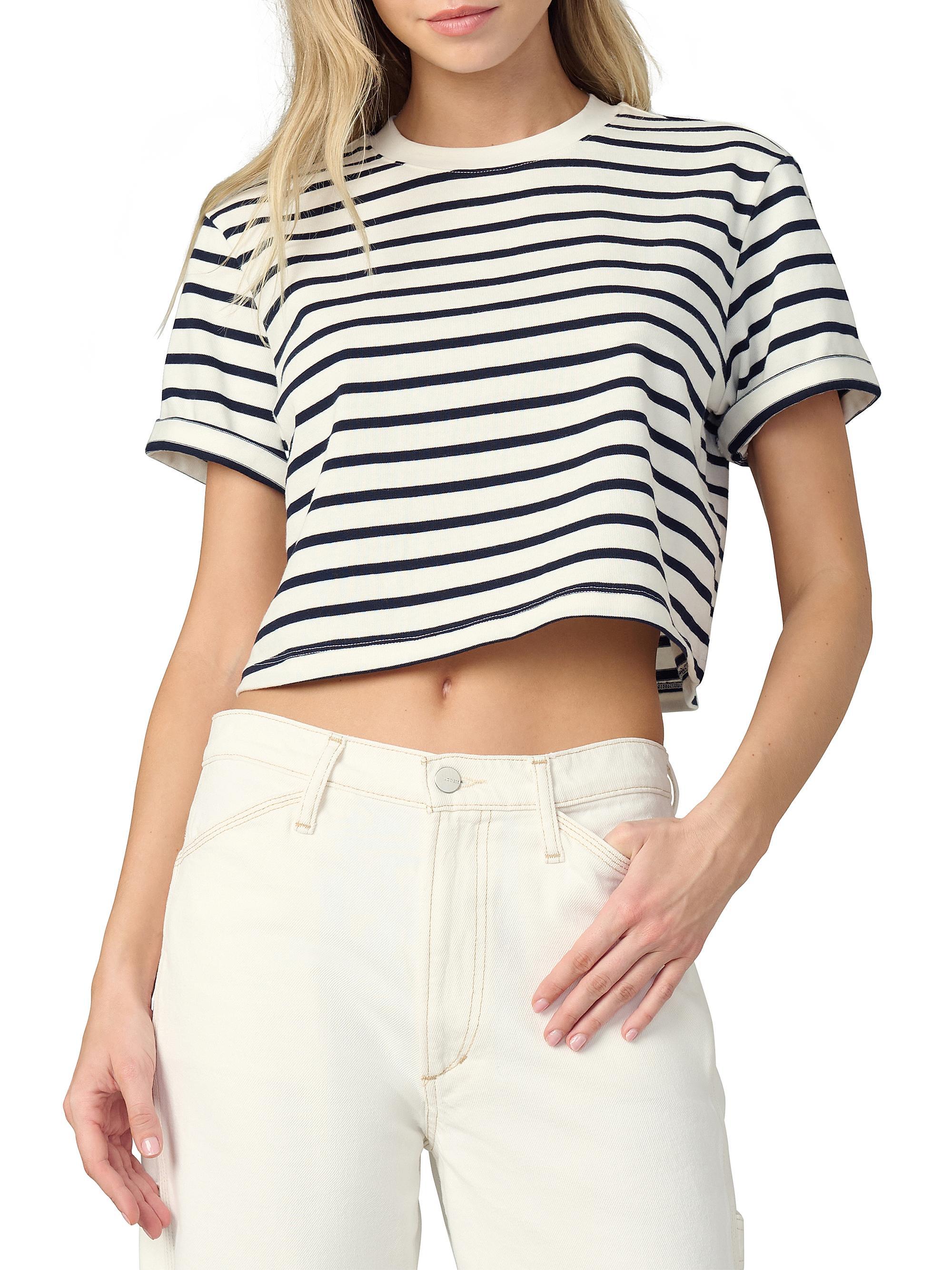 Click here for Joes Jeans Womens The Boxy Striped Cotton Crewneck... prices