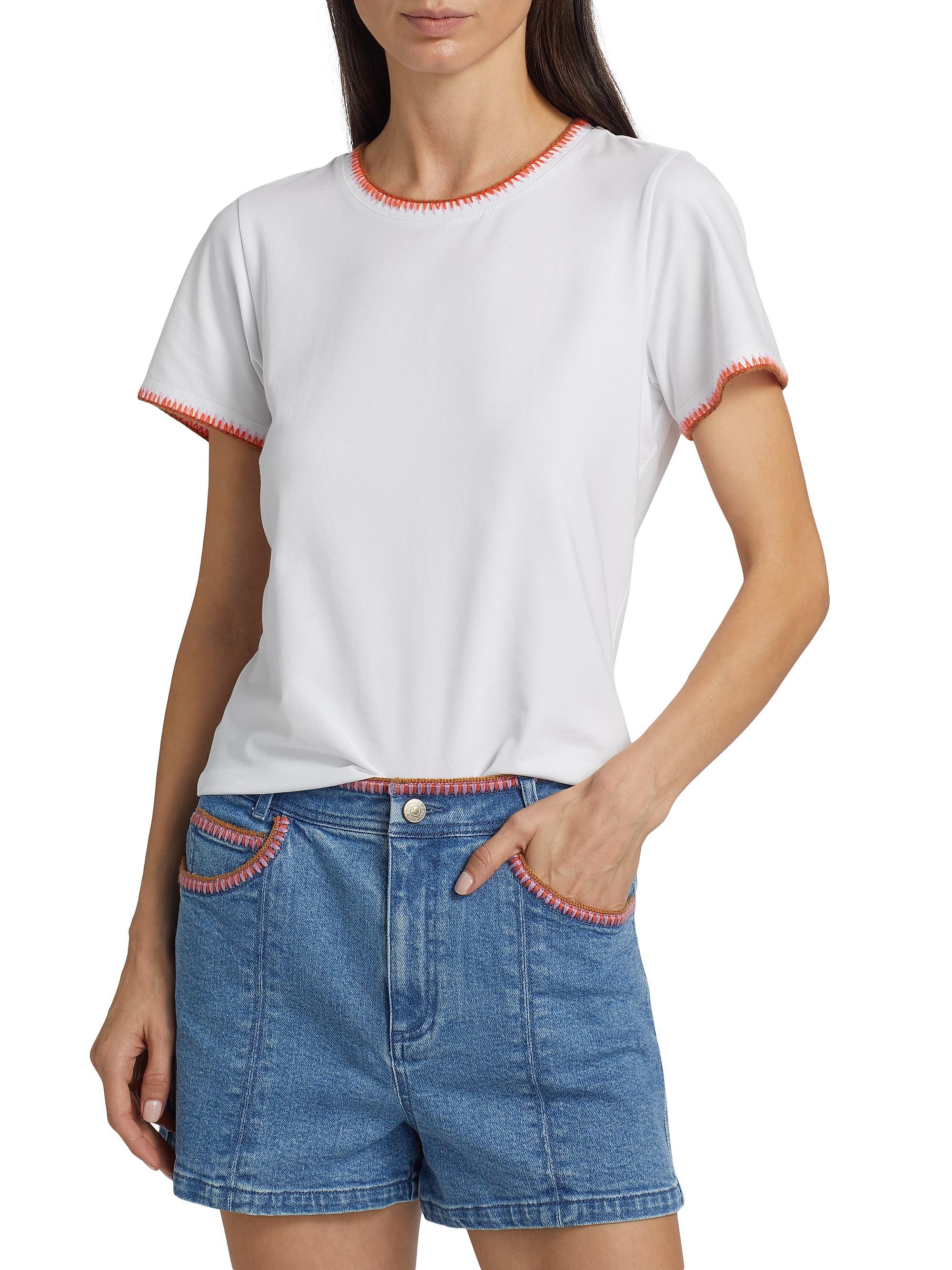 Click here for Cinq à Sept Womens Crochet Shrunken T-Shirt - Carn... prices