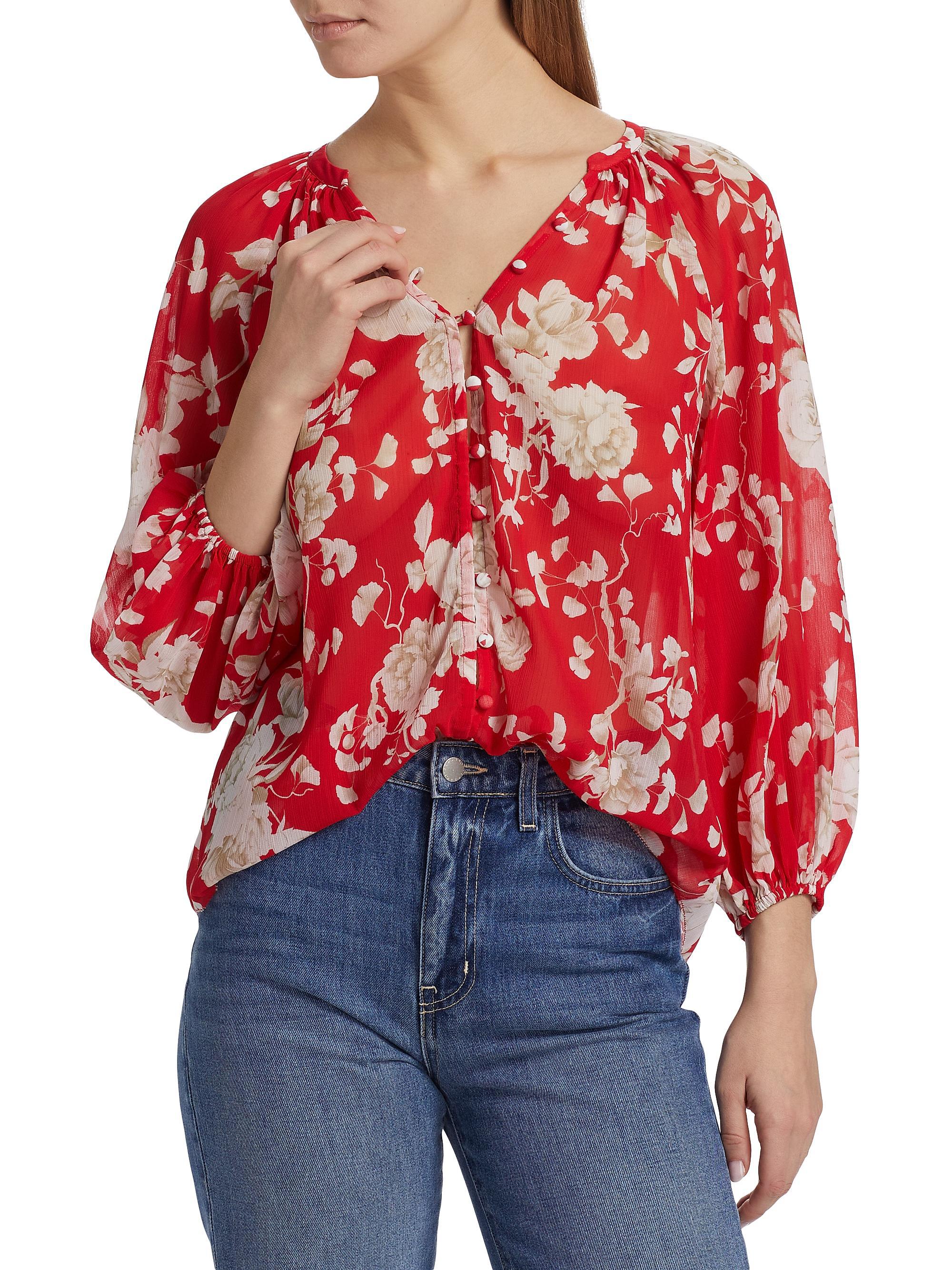 Click here for Lagence Womens Teagan Floral Semi-Sheer Blouse - R... prices