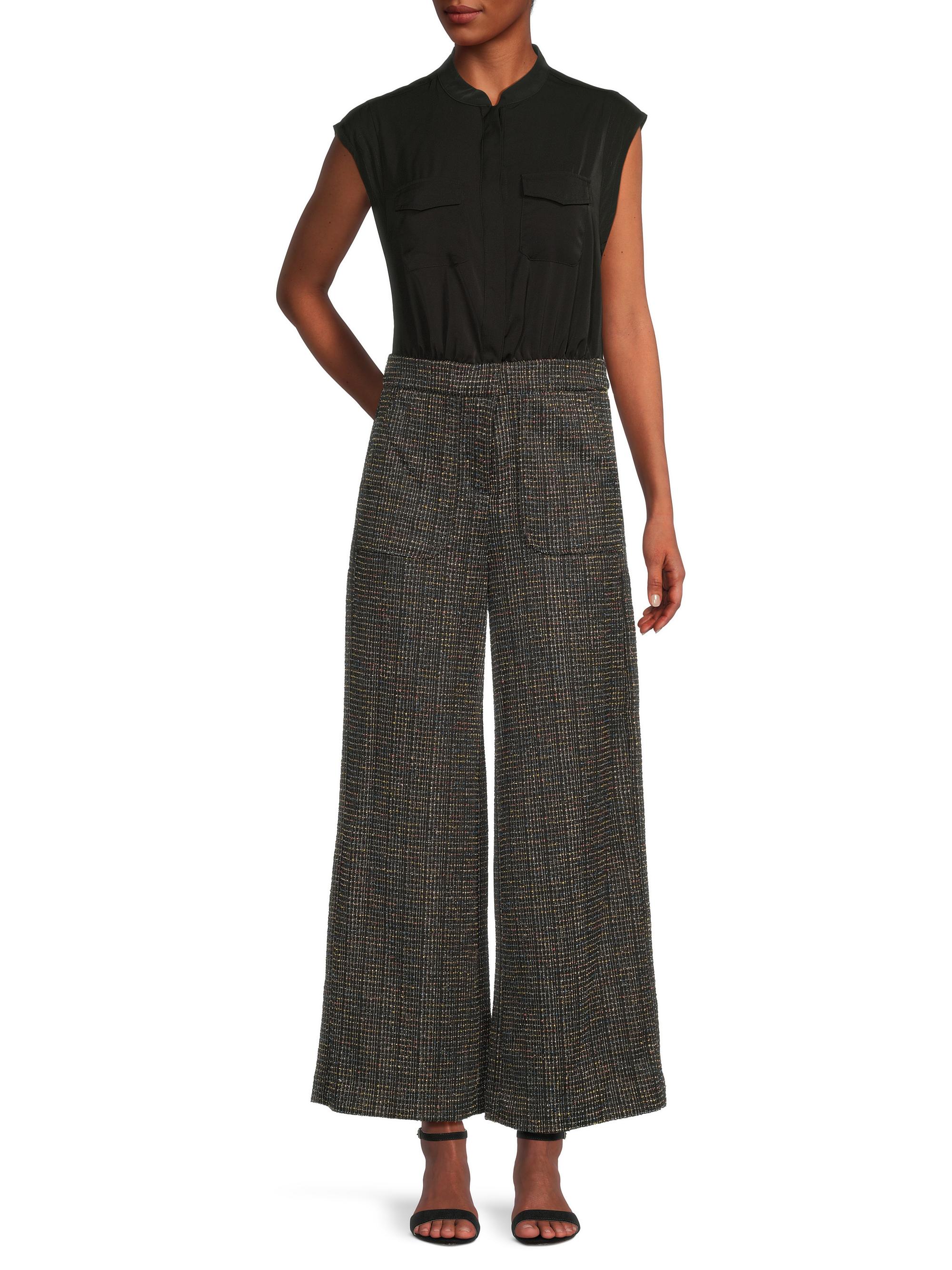 Click here for Nicole Miller Womens Sleeveless Tweed Wide-Leg Jum... prices