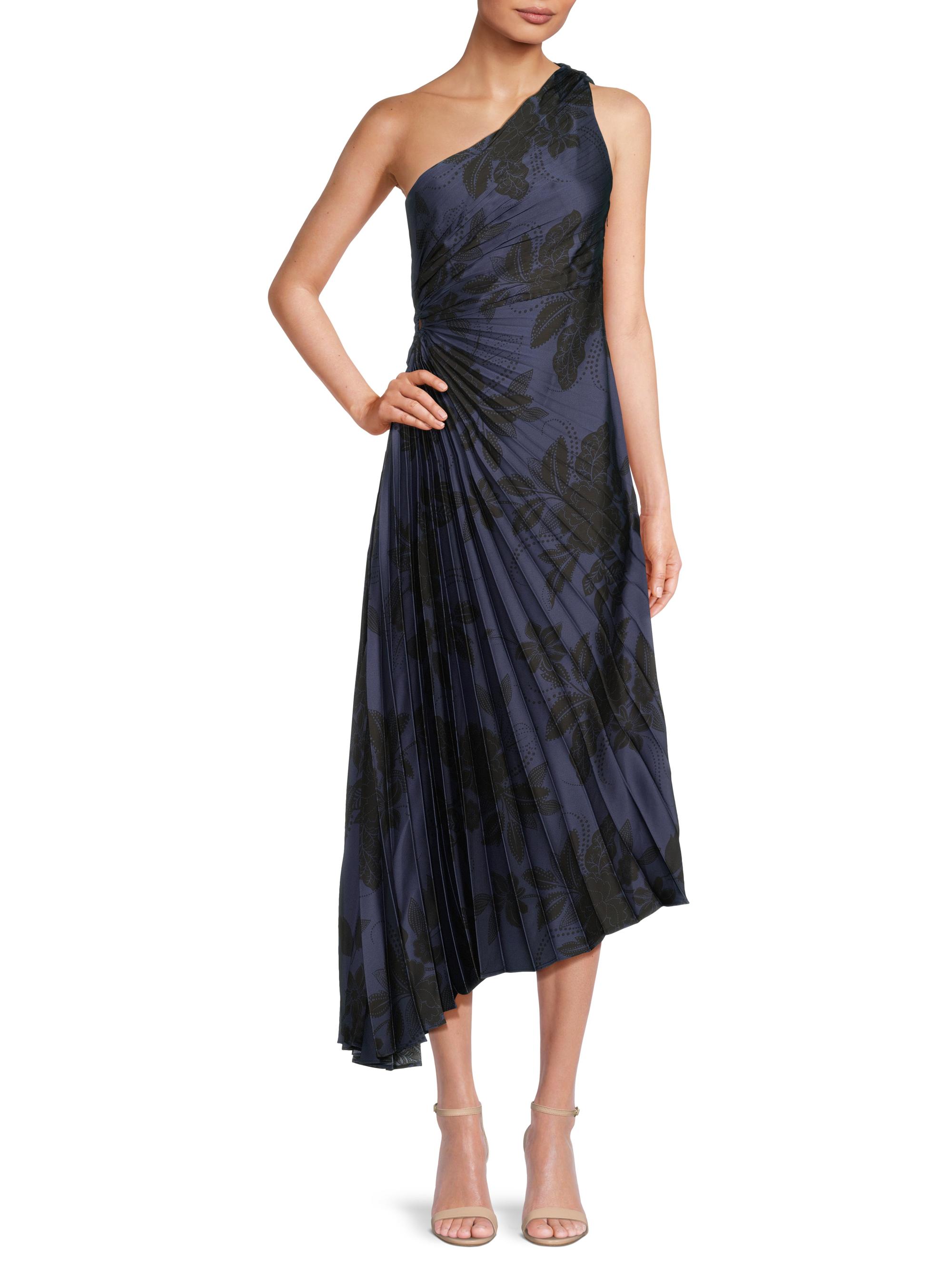 Click here for Nicole Miller Womens Floral Pleated One-Shoulder M... prices