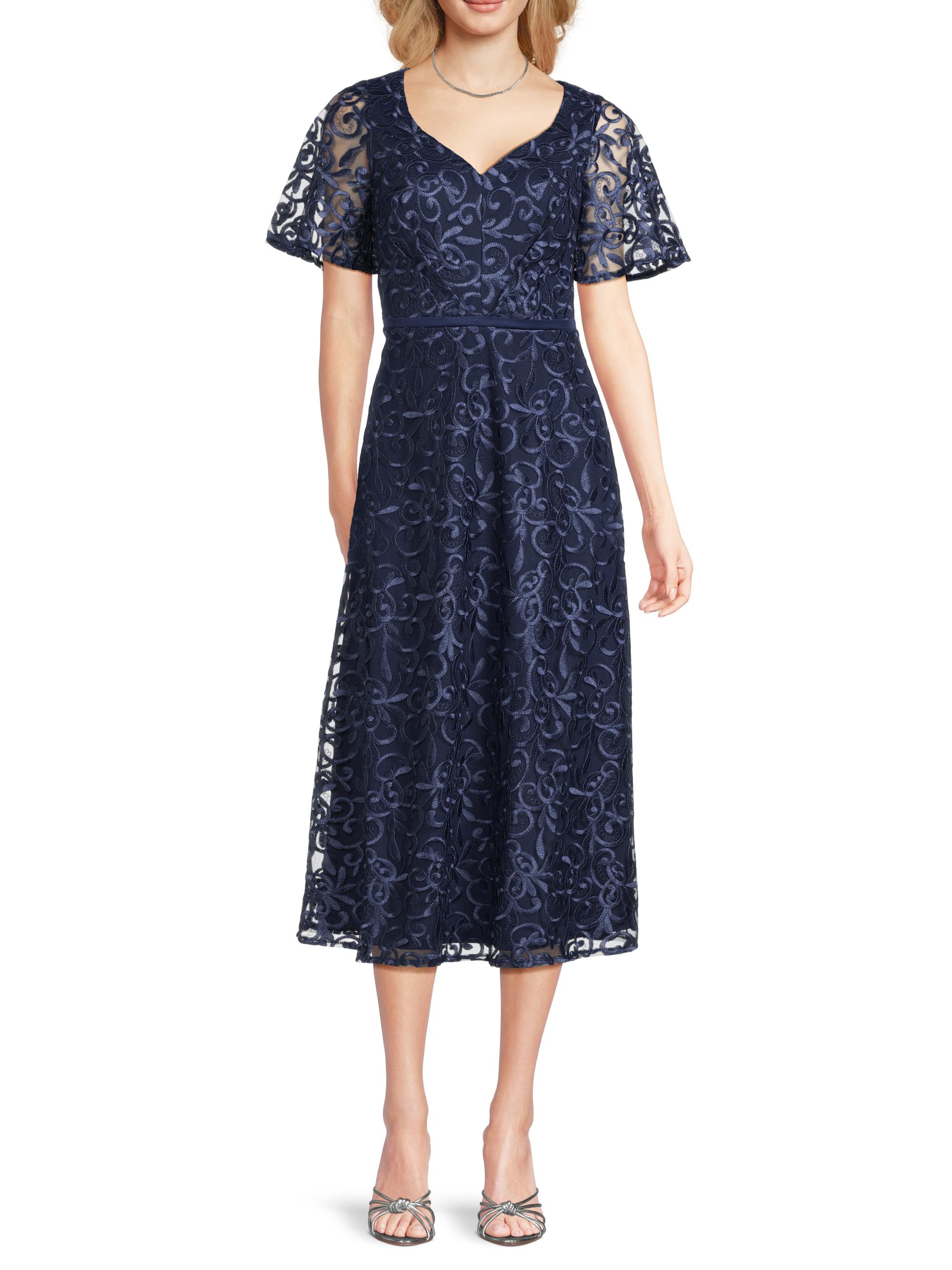 Click here for JS Collections Womens Embroidered Mesh Midi-Cockta... prices