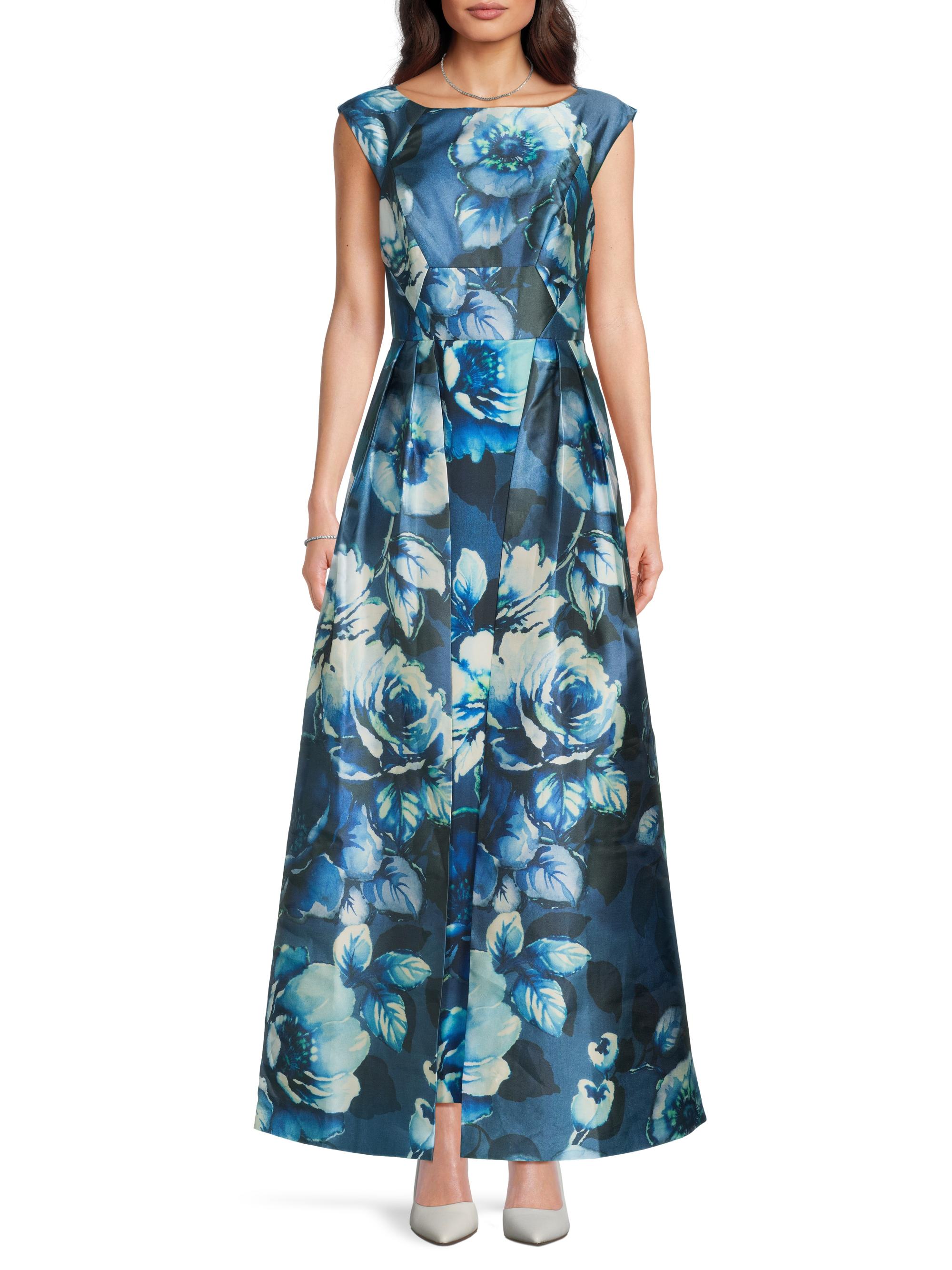 Click here for Kay Unger Womens Floral Pleated High-Low Gown - Bl... prices