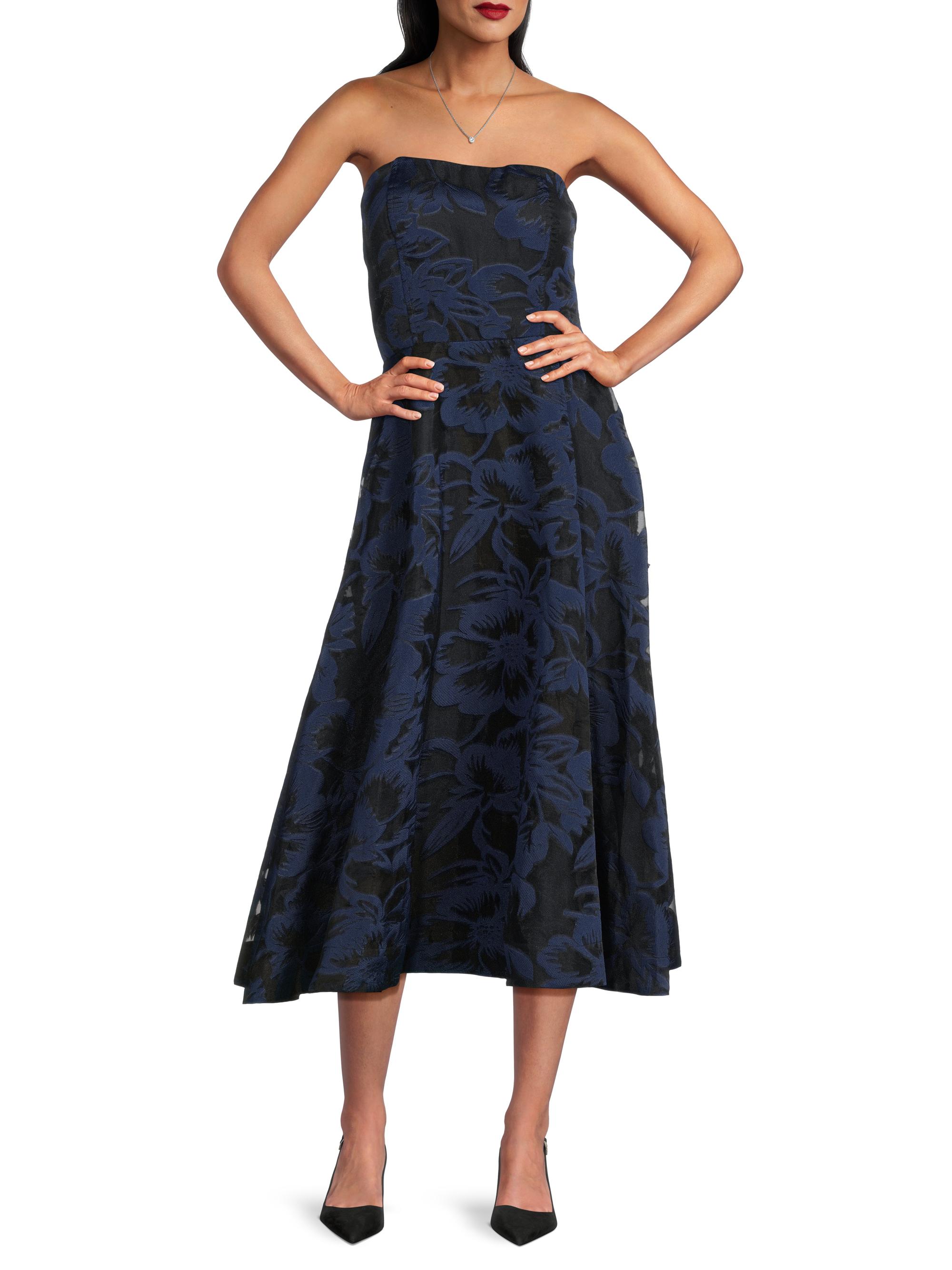 Click here for Theia Womens Jacquard Strapless Midi-Dress - Midni... prices