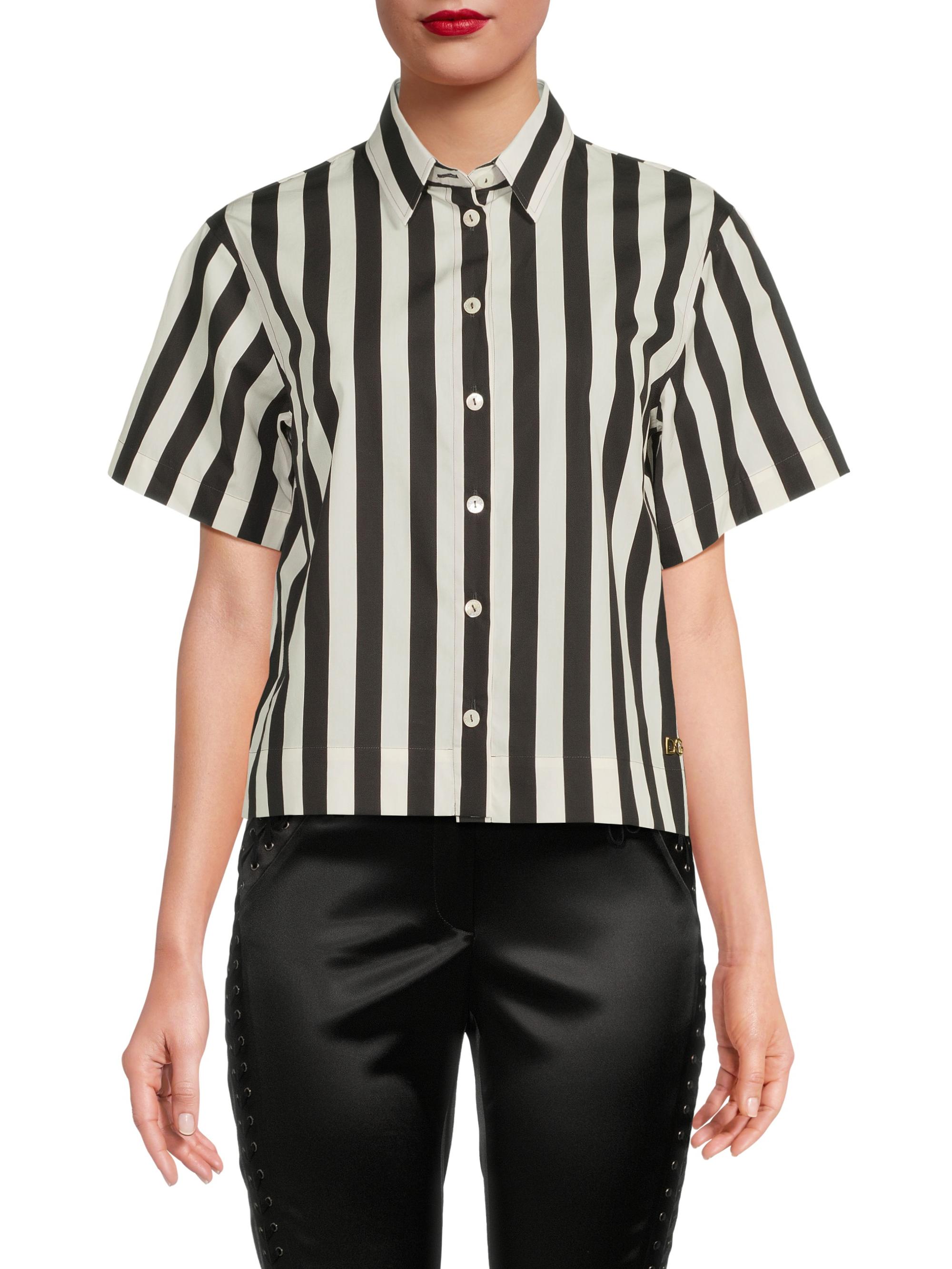 Click here for Dolce & Gabbana Womens Striped Short-Sleeve Button... prices