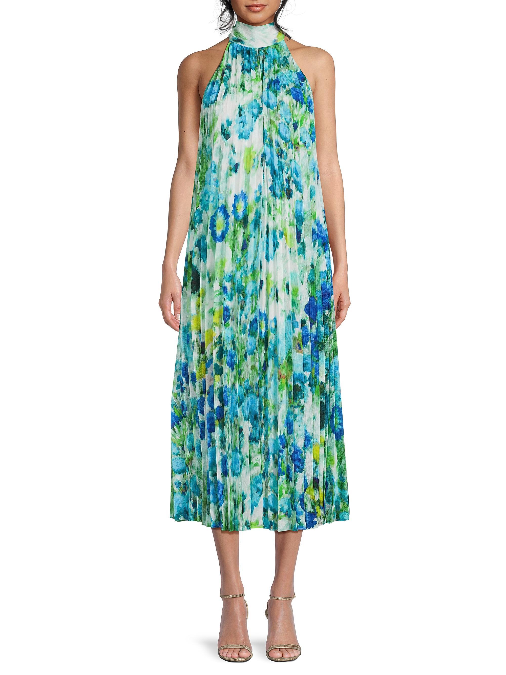 Click here for Ungaro Womens Rue Floral Pleated Halter Cocktail D... prices