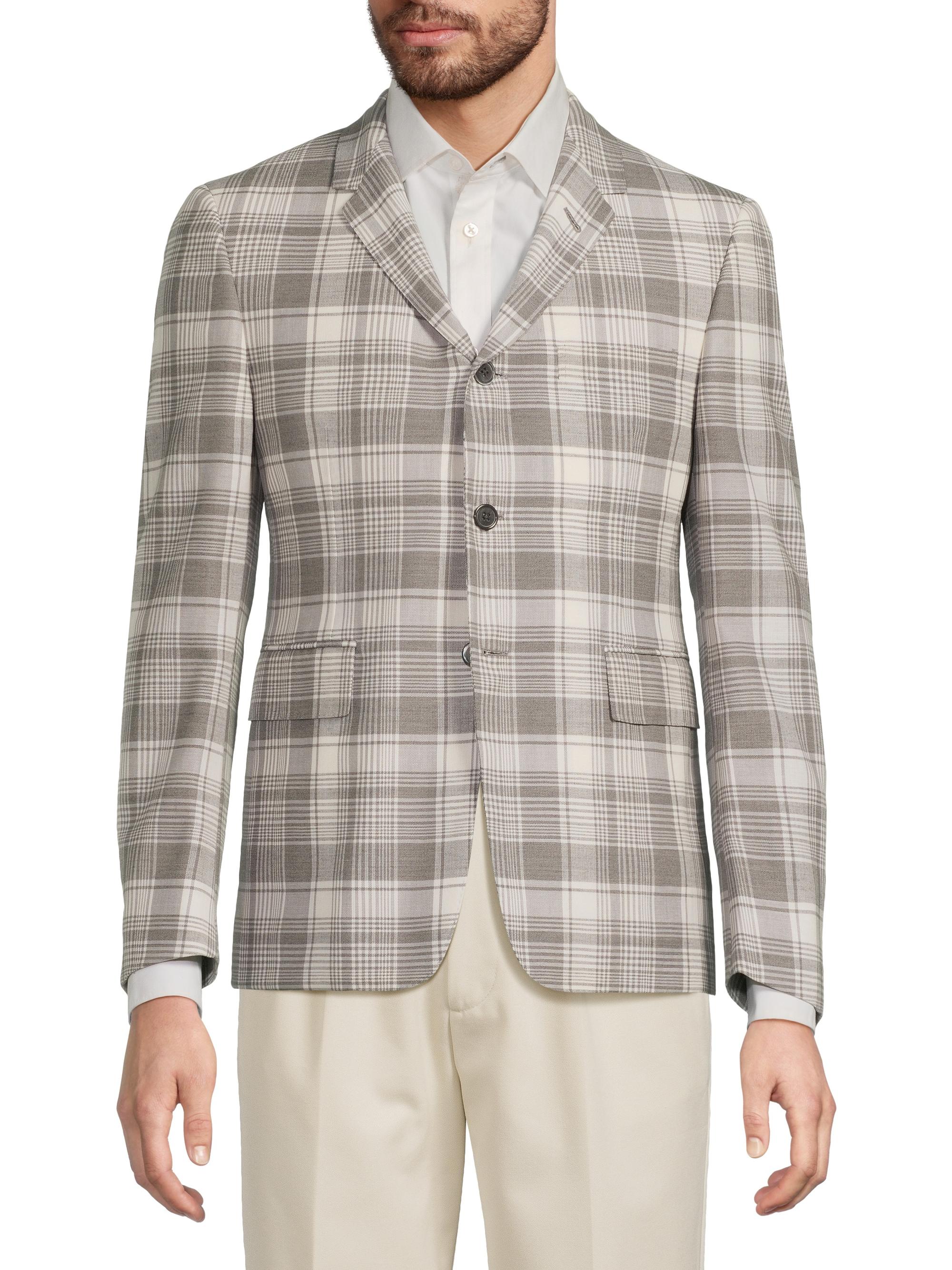 Click here for Thom Browne Mens Hairline Plaid Wool Modern-Fit Sp... prices
