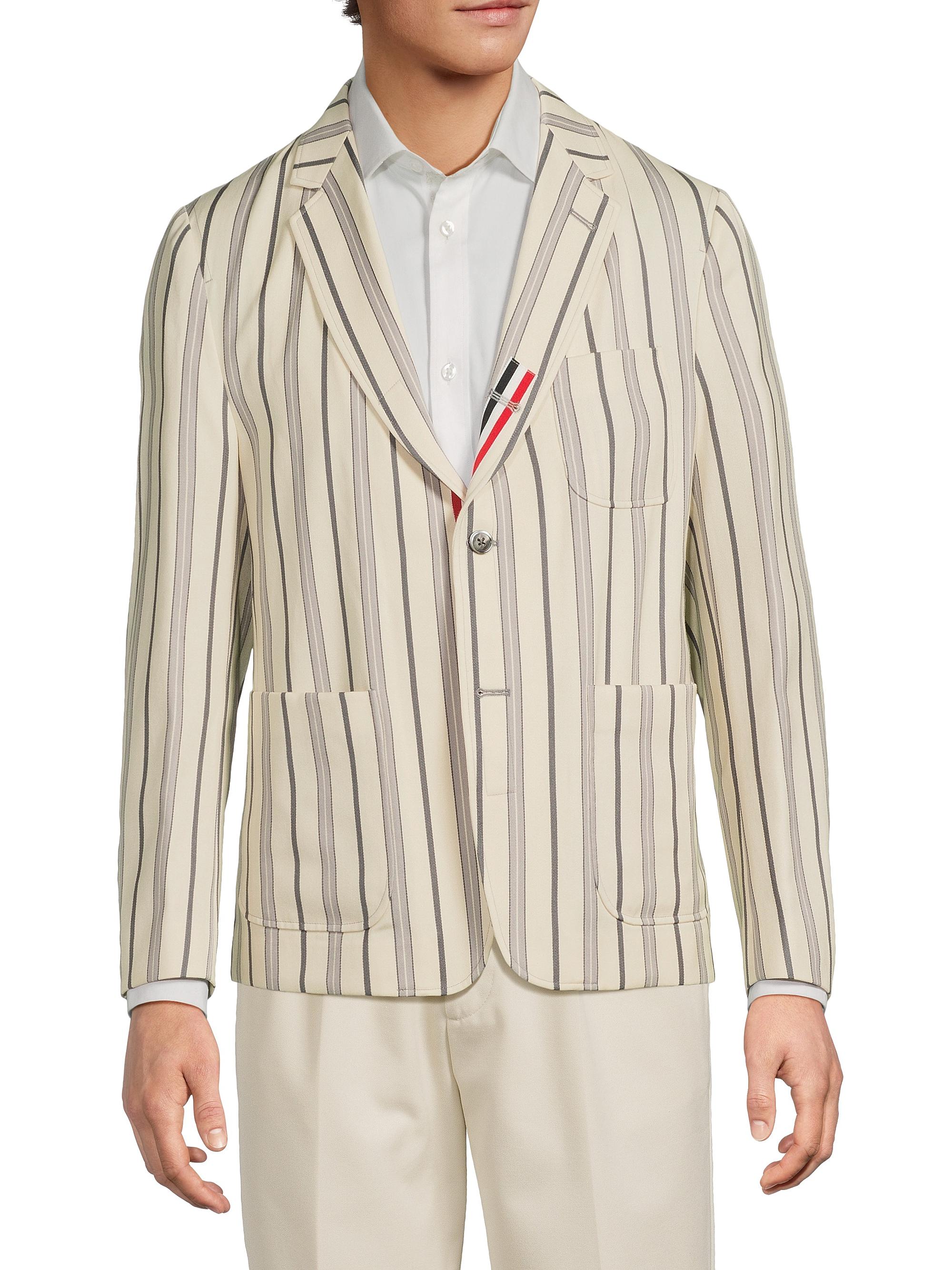 Click here for Thom Browne Mens Striped Wool-Blend Modern-Fit Spo... prices
