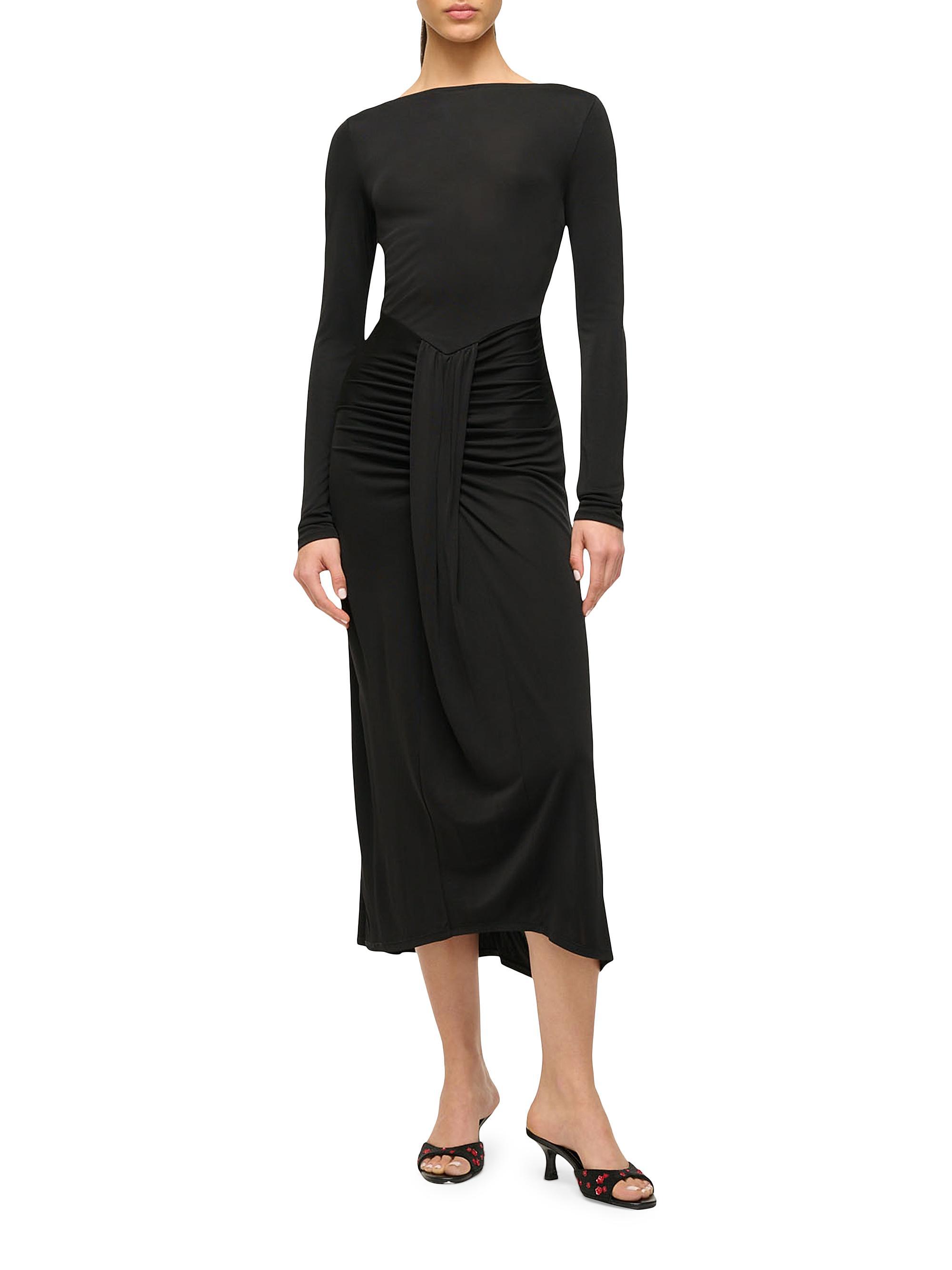 Click here for Staud Womens Gres Draped Midi-Dress - Black - Size... prices