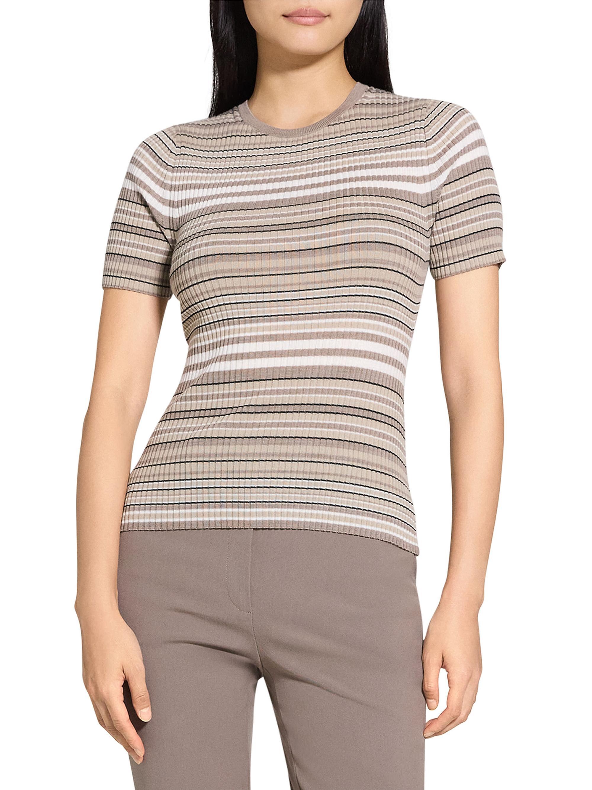 Click here for Theory Womens Rib-Knit Stripe Wool T-Shirt - Light... prices