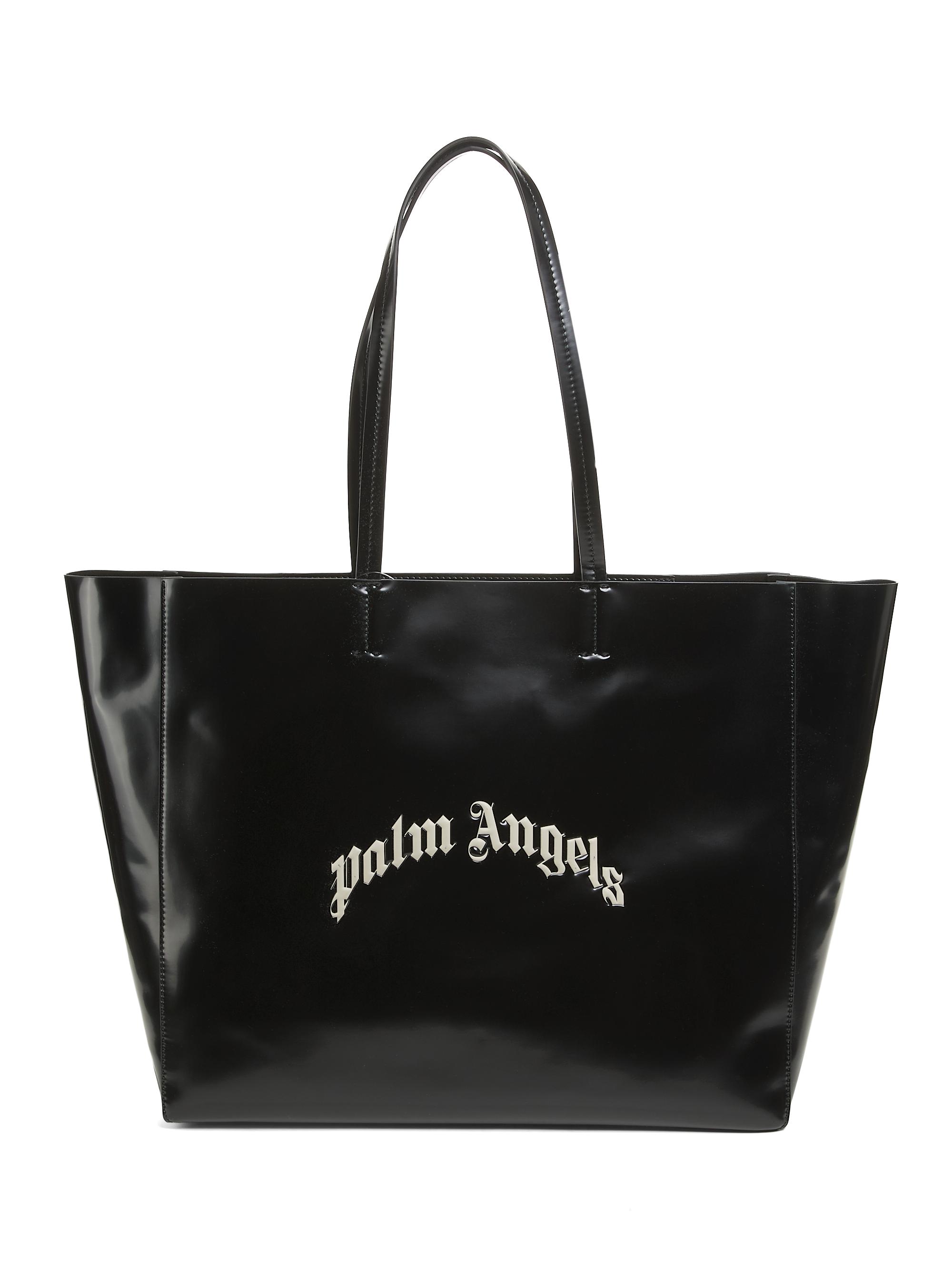 Click here for Palm Angels Mens Large Shiny Logo Tote Bag - Black prices
