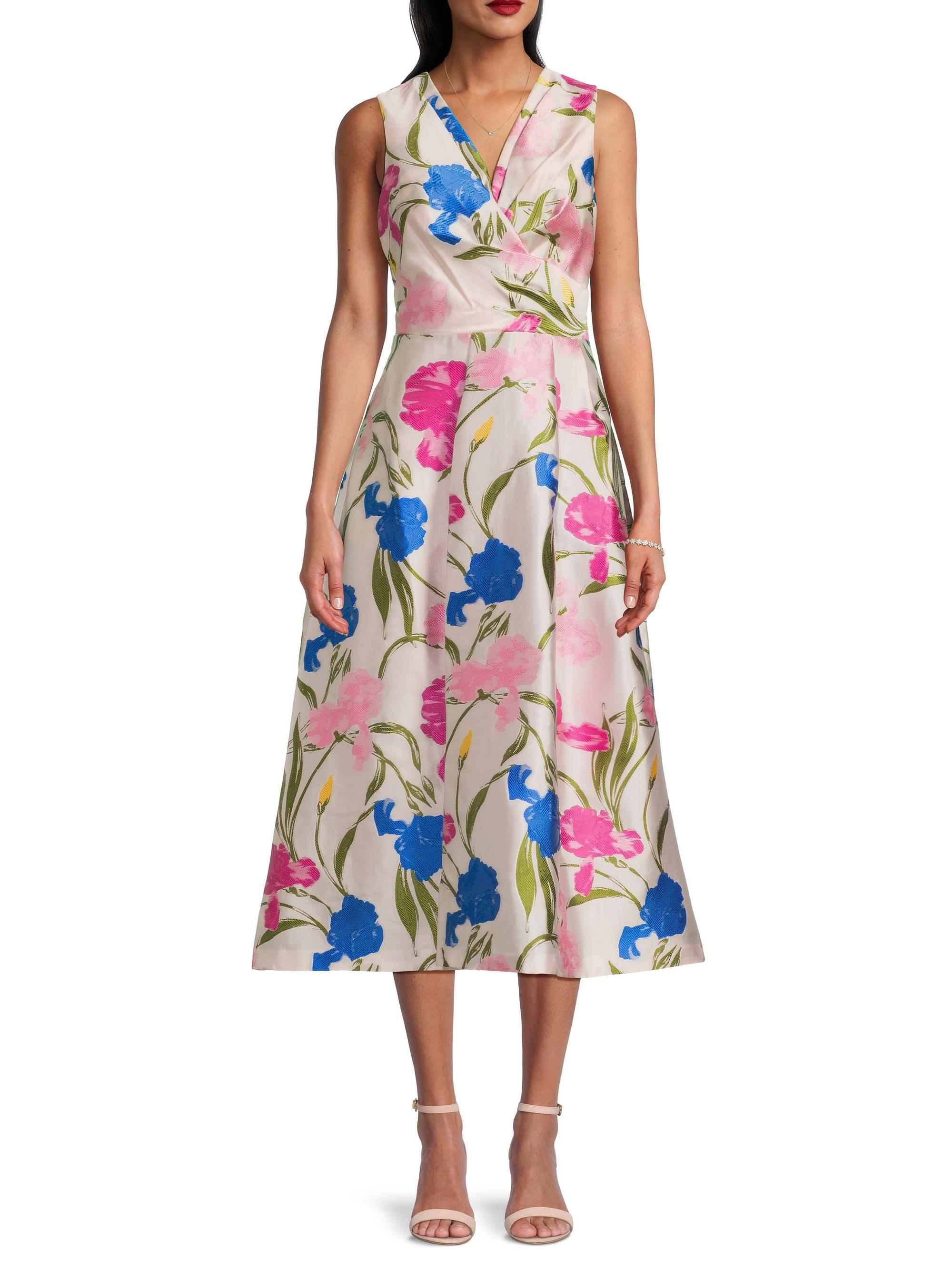 Click here for Kay Unger Womens Floral Print Sleeveless A-line Mi... prices