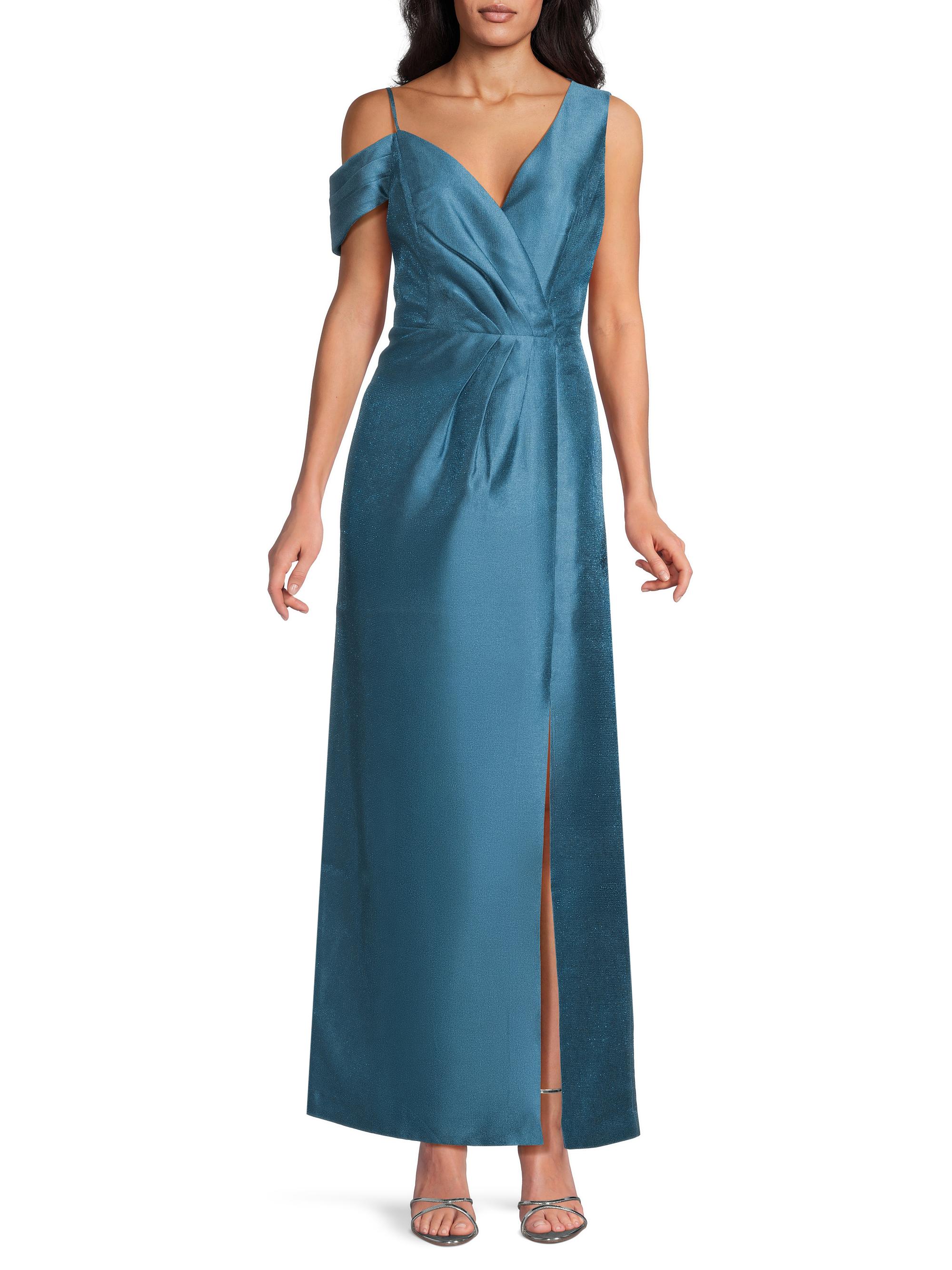 Click here for Kay Unger Womens Rowan Satin Column Gown - Ocean T... prices