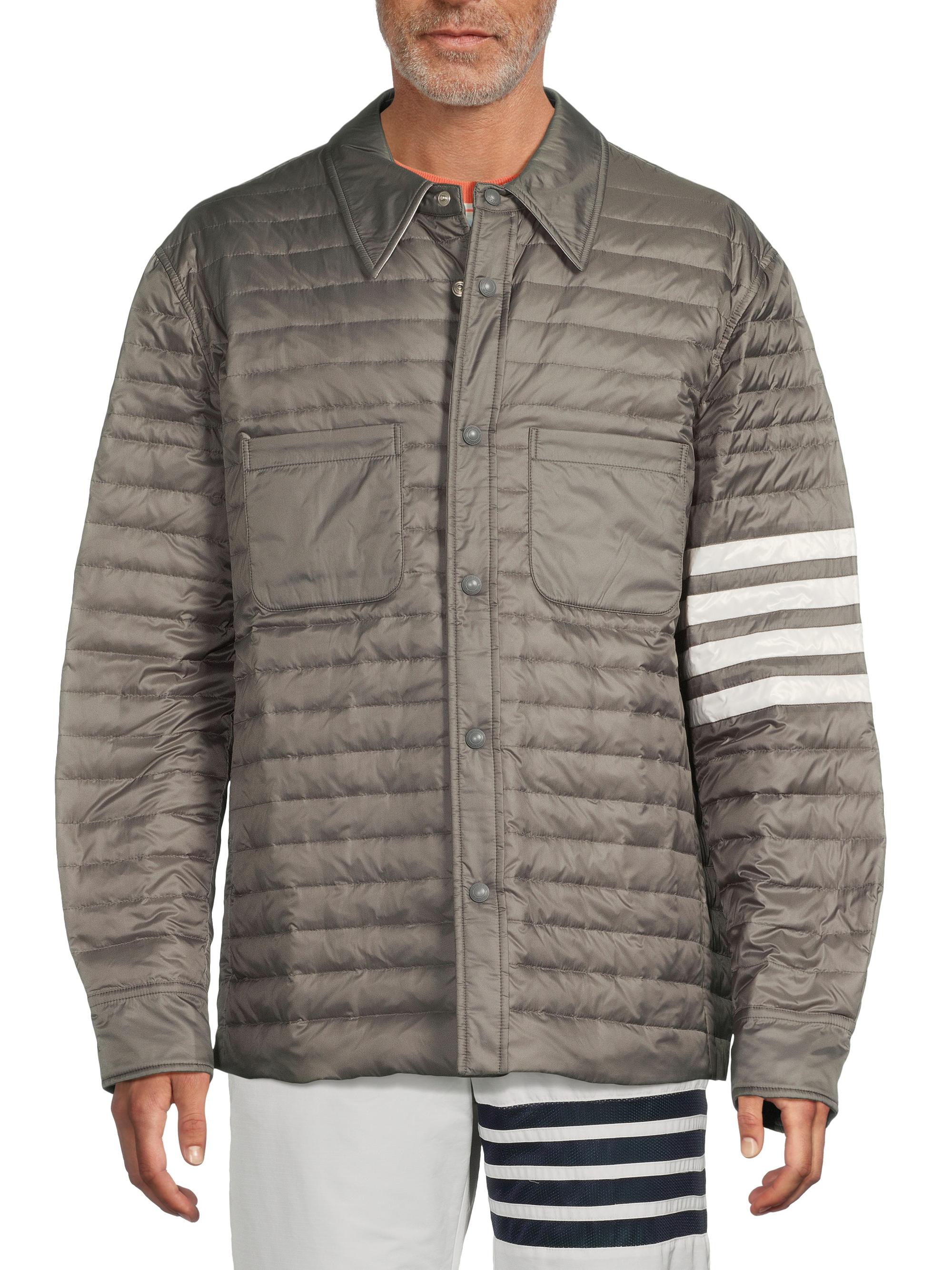 Click here for Thom Browne Mens Logo Striped Quilted Down Jacket... prices
