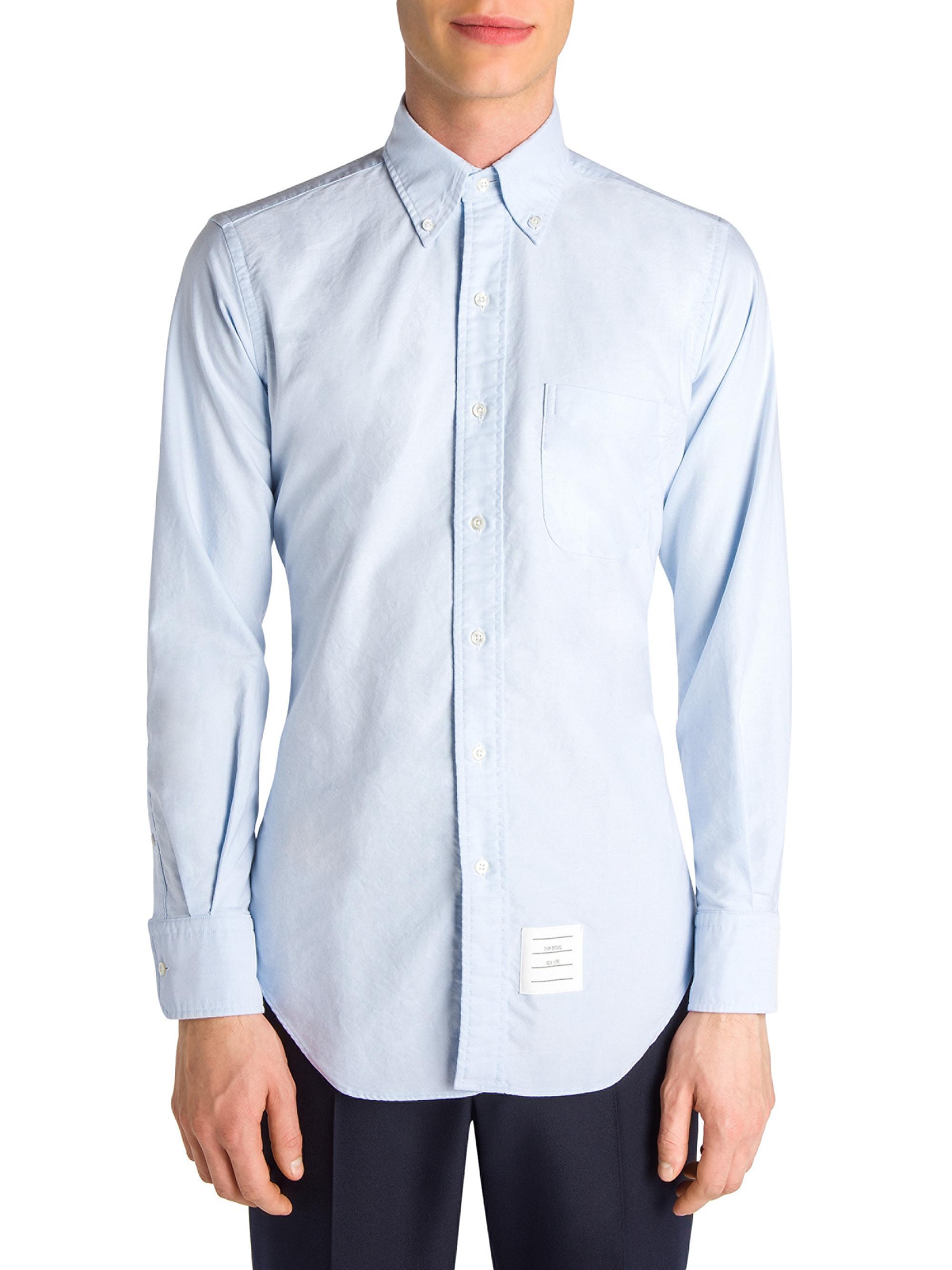 Click here for Thom Browne Mens Solid Button-Down Shirt - Light B... prices